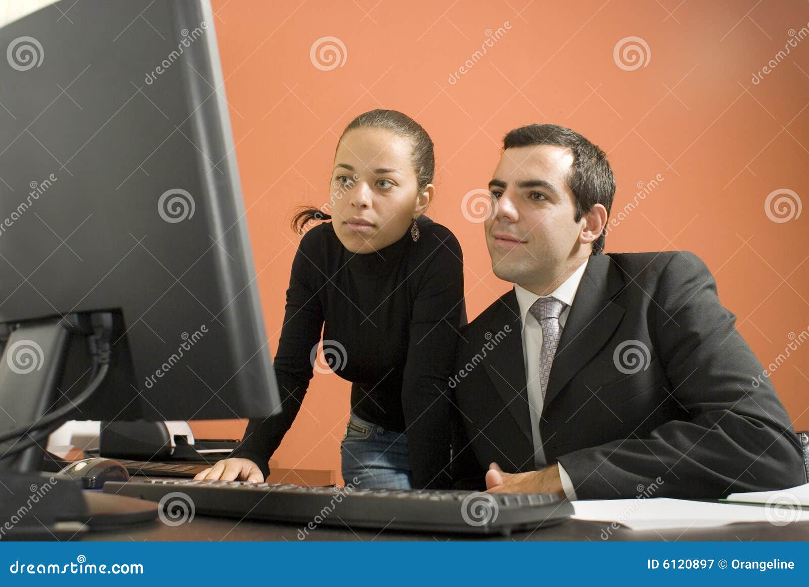 Business People Looking at Computer - Horizontal Stock Image - Image of ...