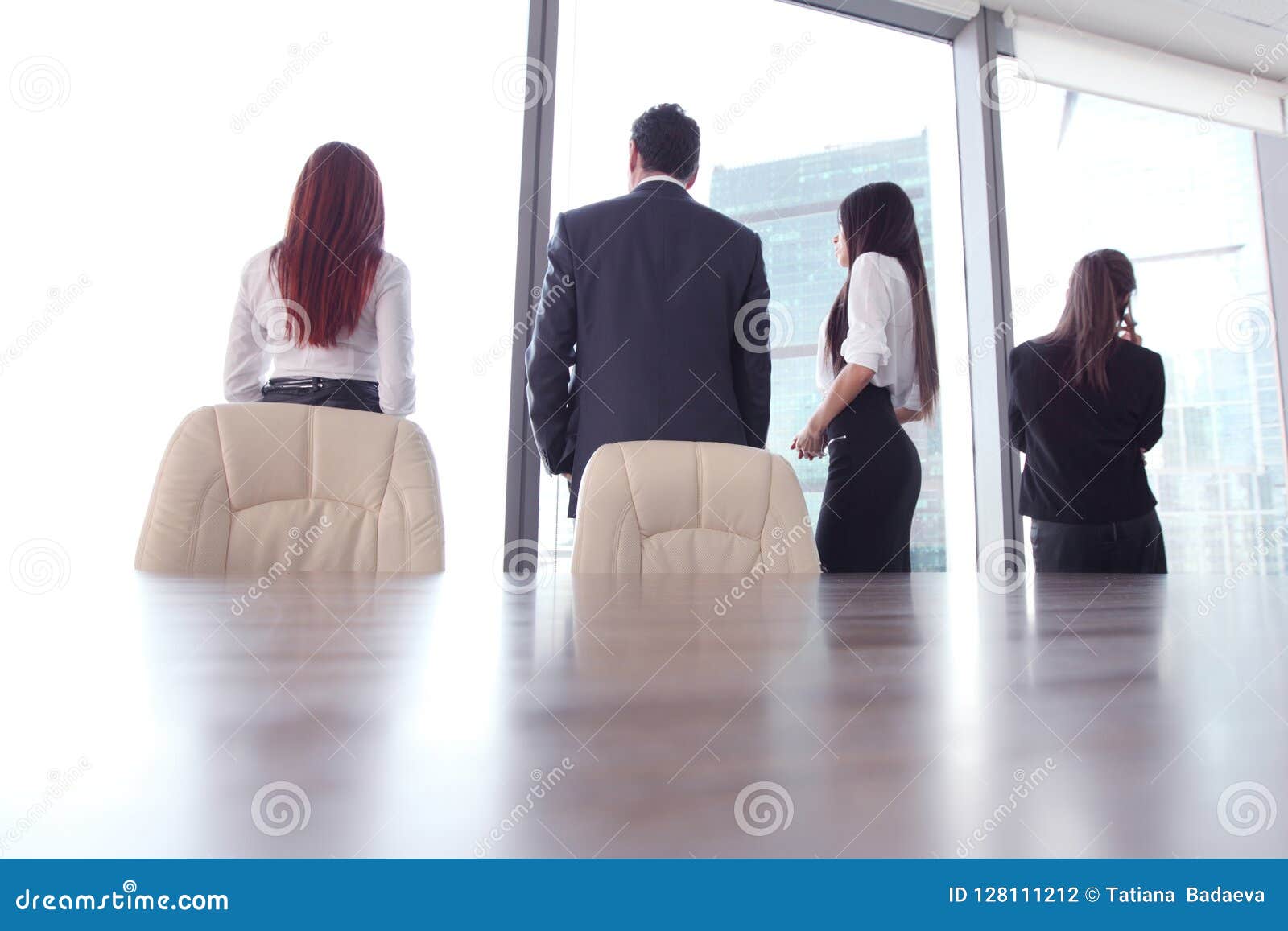 Business People Looking at Window Stock Photo - Image of call, team ...