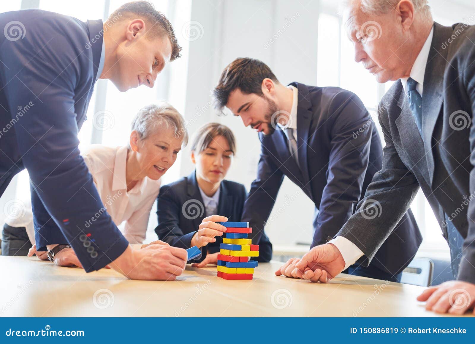 Business People Make Building Blocks Exercise Stock Image - Image of ...
