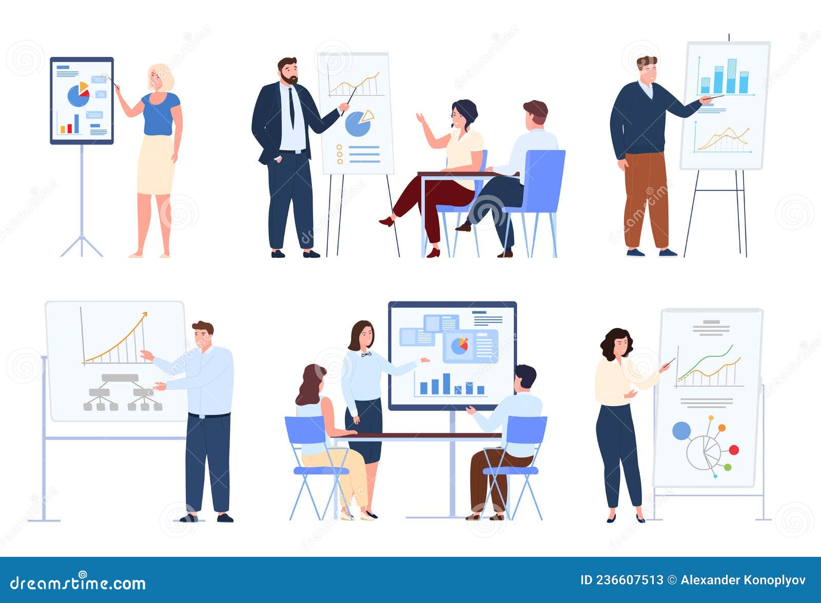 Business People Making Presentation Set Vector Flat Illustration ...