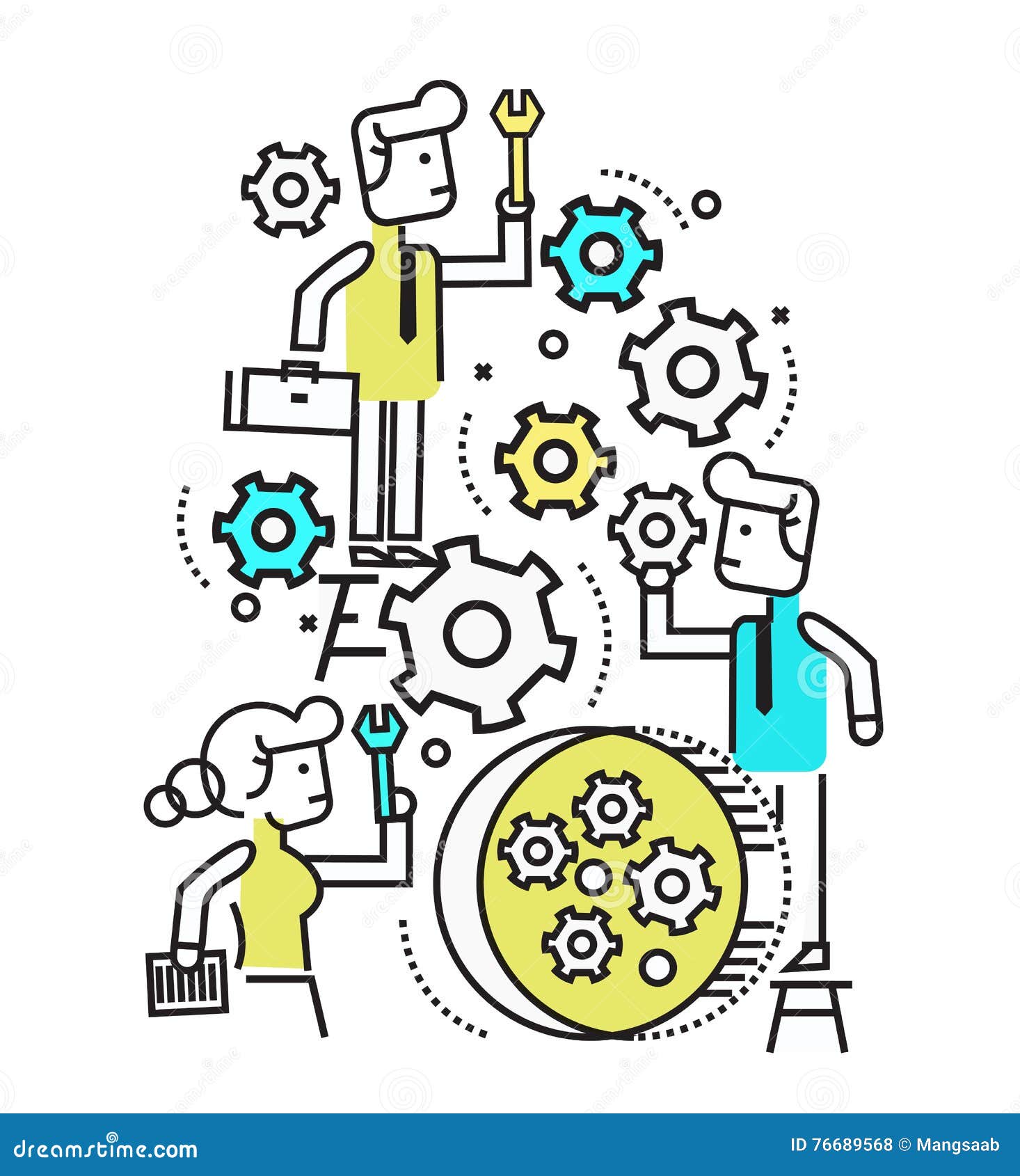 Business People Manage and Fix Machine Gear Wheel. Stock Vector ...