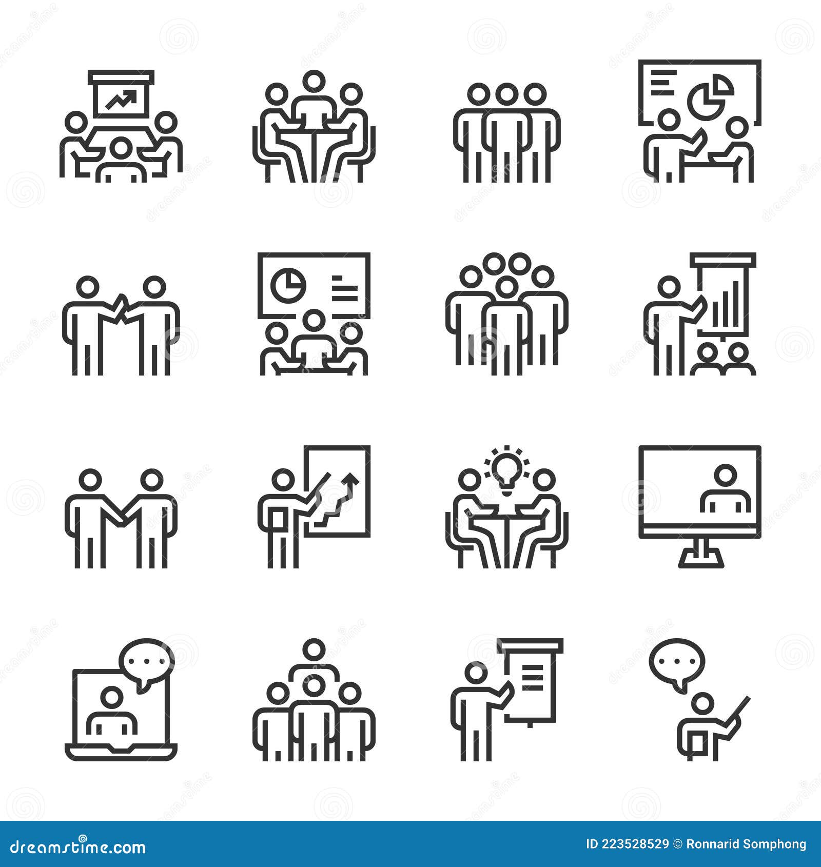 Business People Management Leader Training Line Icons Stock Vector ...