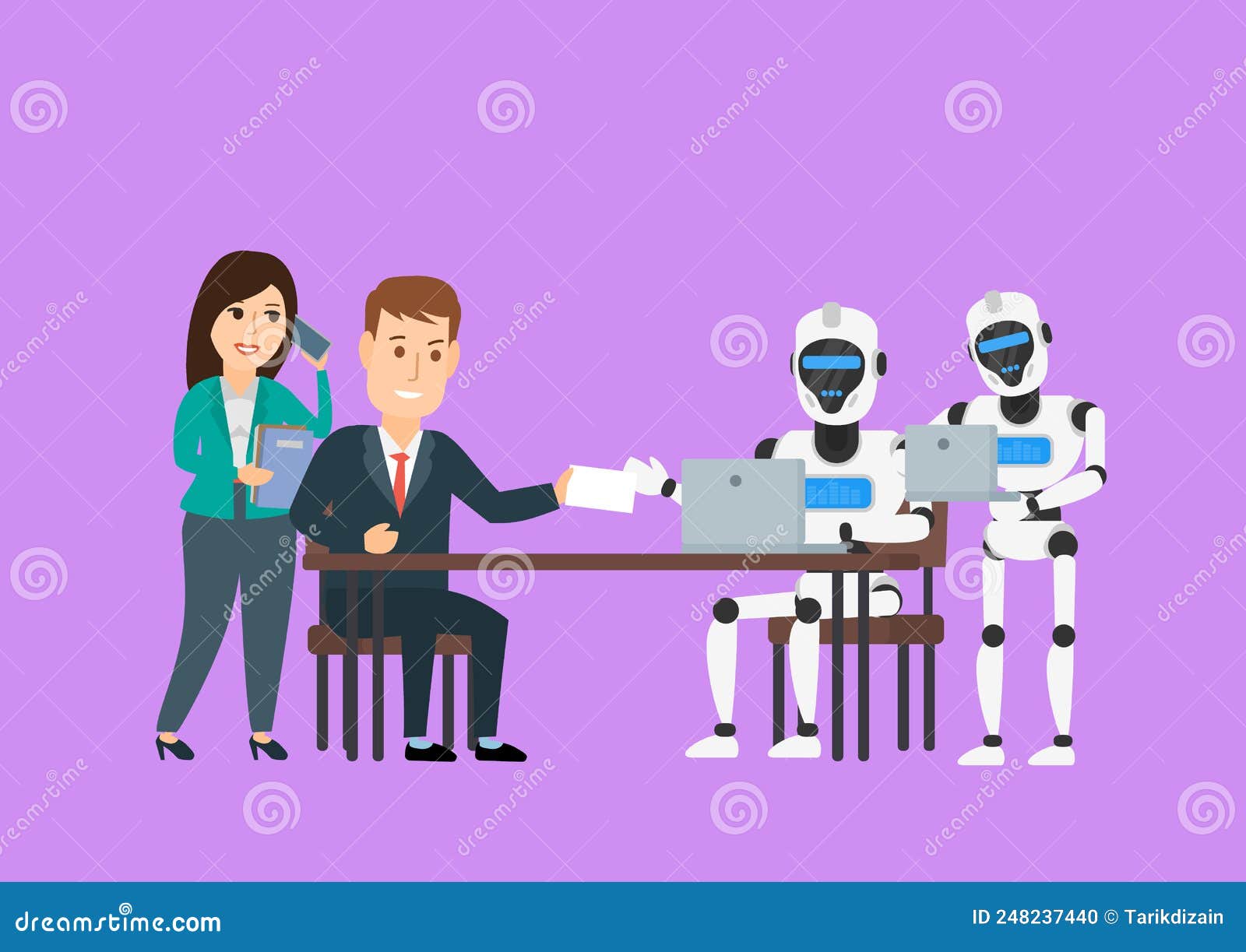 Business People Meeting with Robots Android Stock Vector - Illustration ...