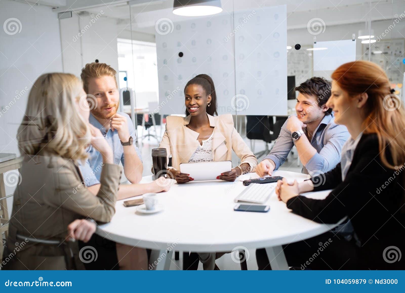 Business People Meeting at Round Table Stock Image - Image of happy ...