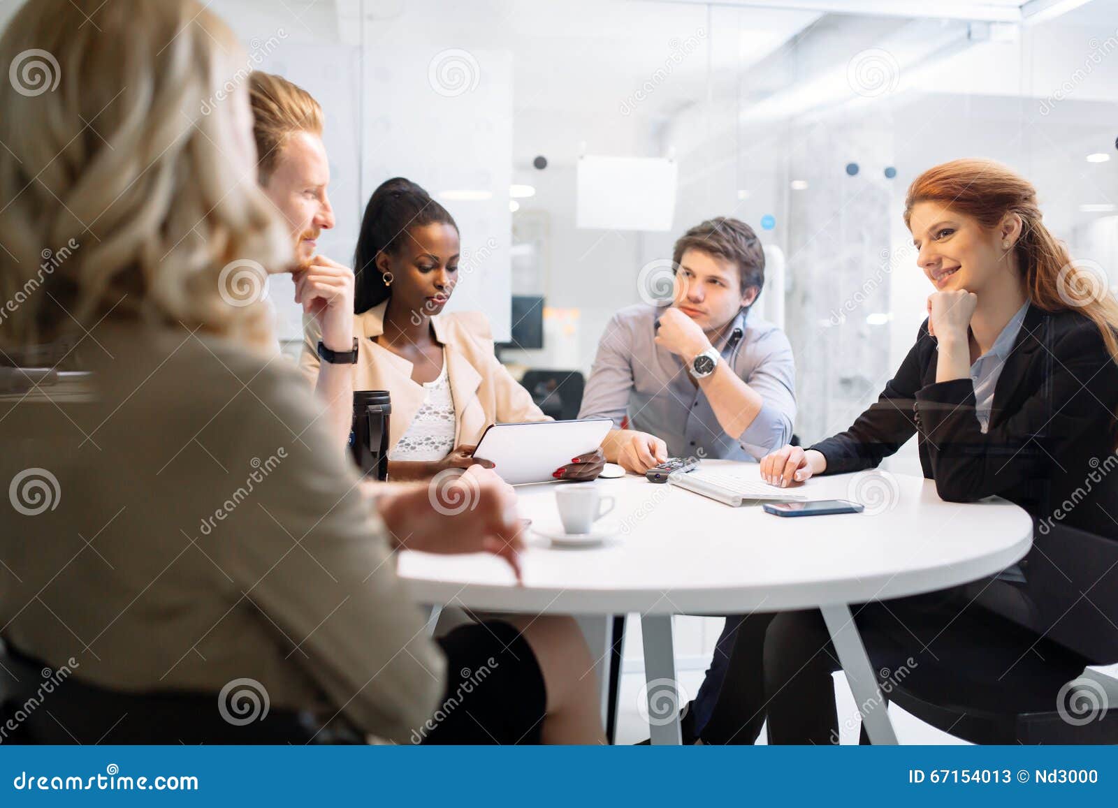 Business People Meeting at Round Table Stock Image - Image of happy ...
