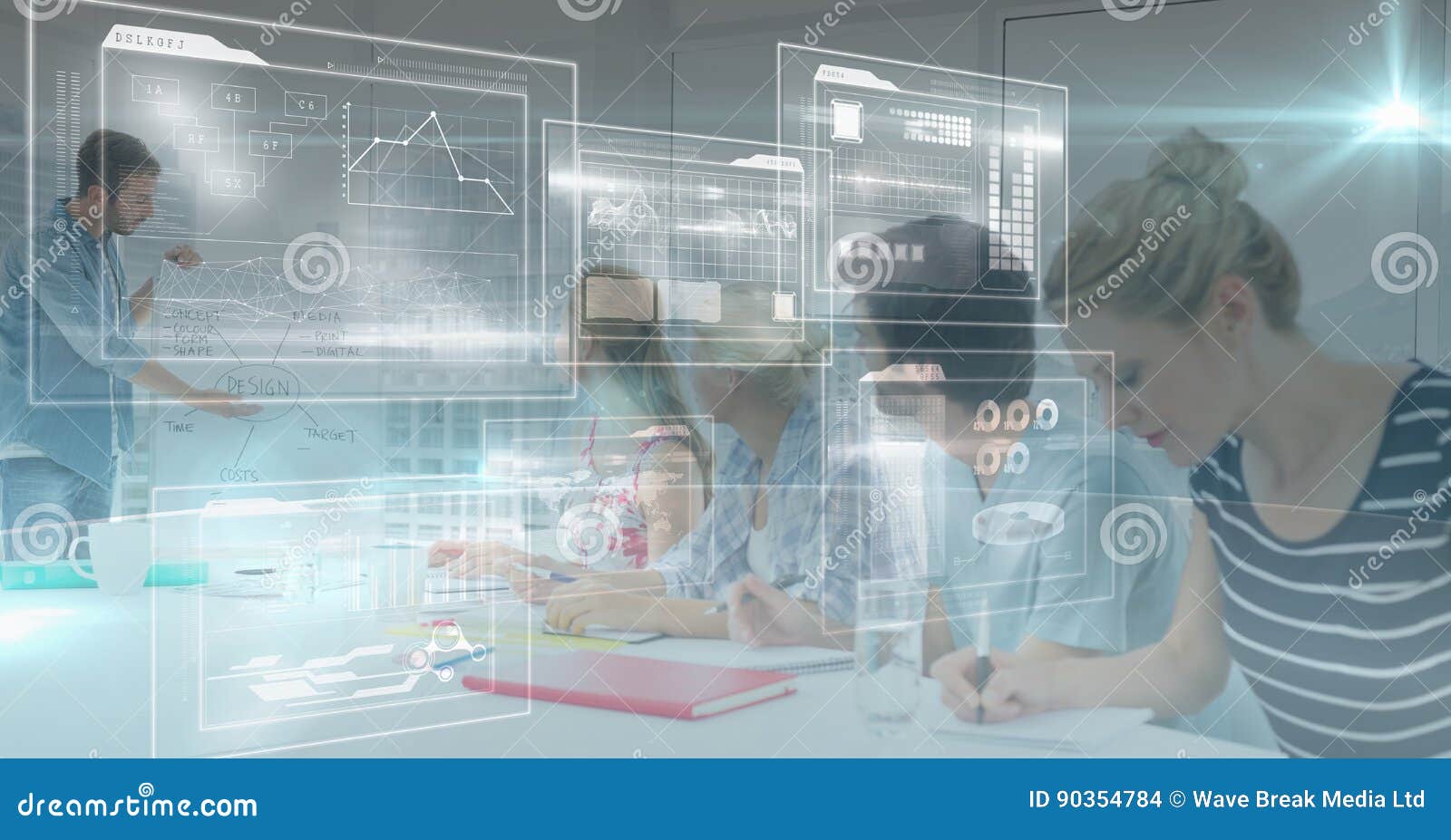 Business People in Meeting Seen through Virtual Screen Stock Photo ...