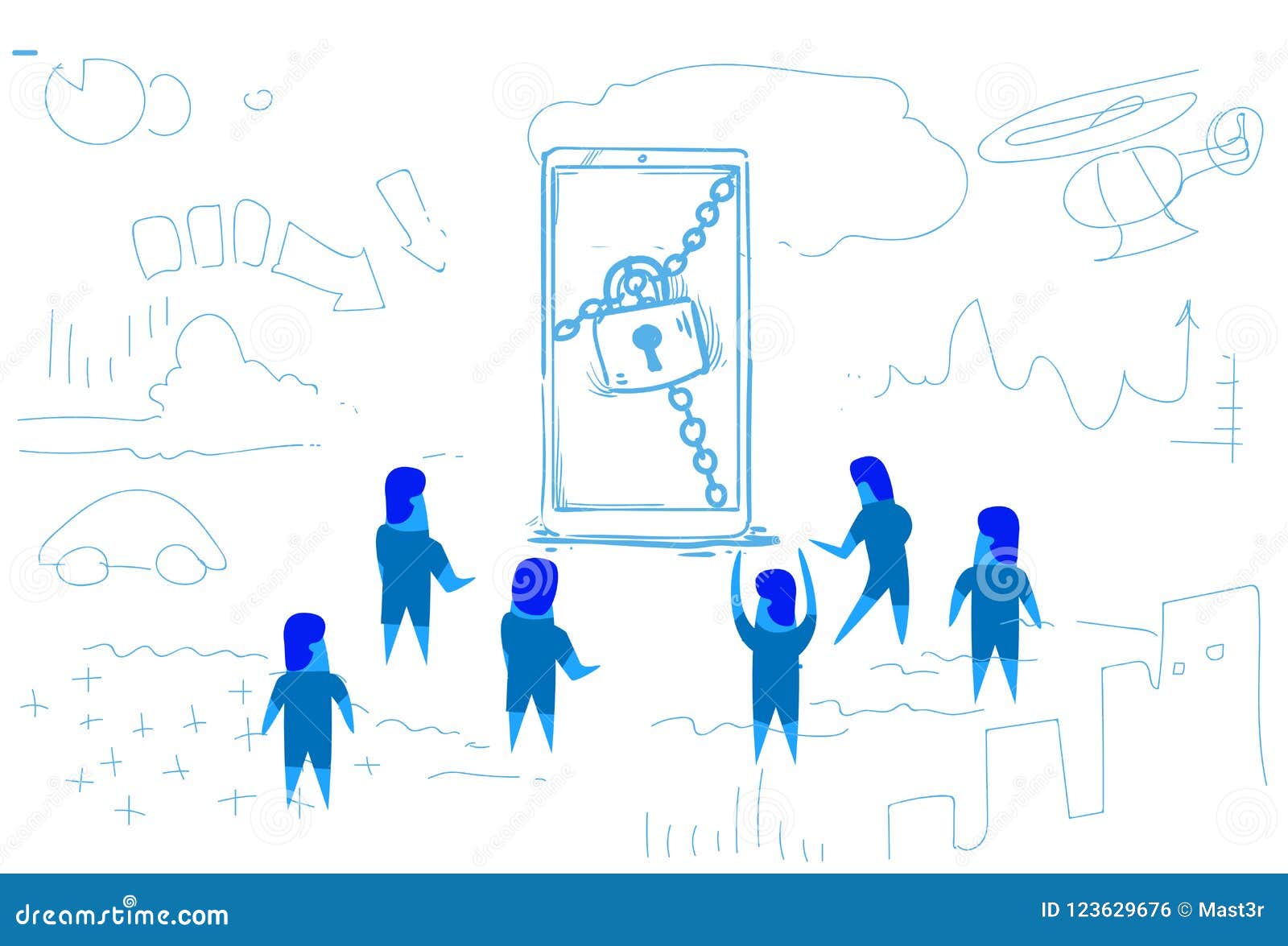 Business People Mobile Database Security Padlock Concept People Group ...