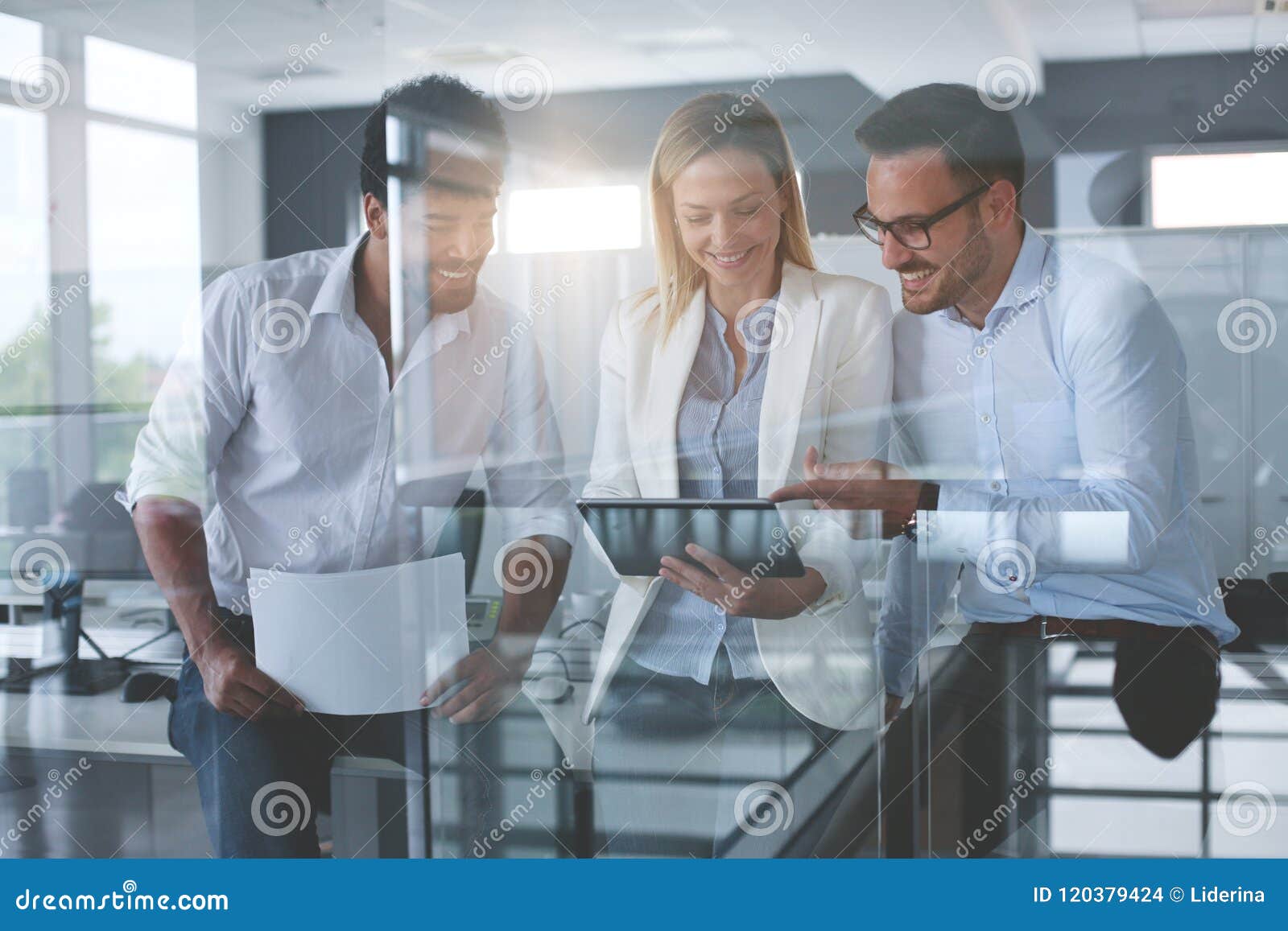 Business People in Office Having Conversation and Using Technolo Stock ...