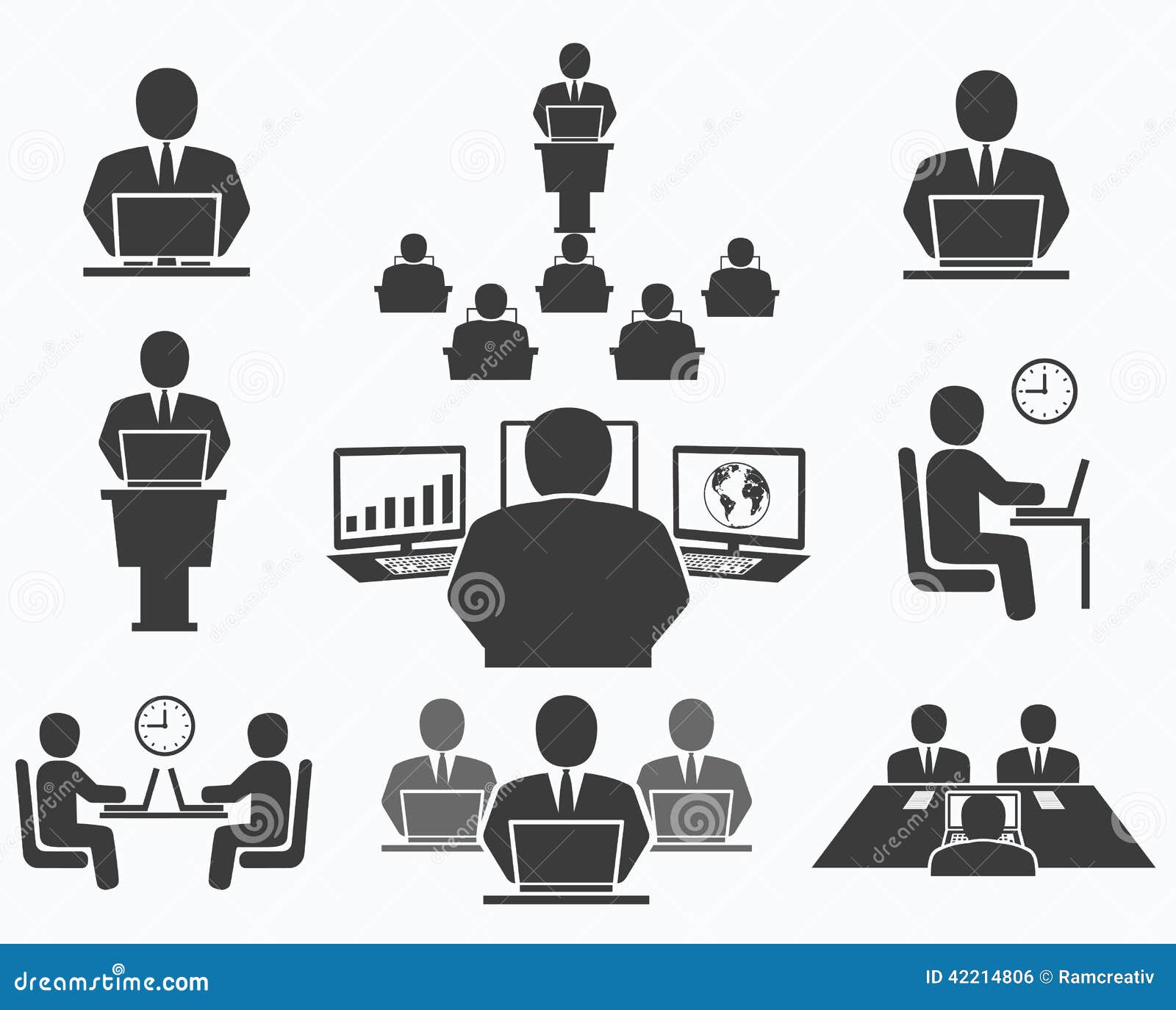 Business People. Office Icons, Conference, Computer Work Stock Vector ...