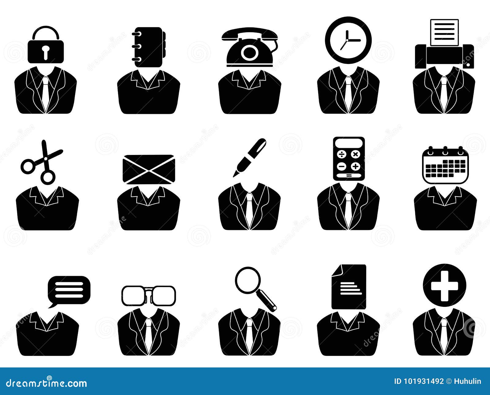 Business People with Office Tools Icons Set Stock Vector - Illustration ...