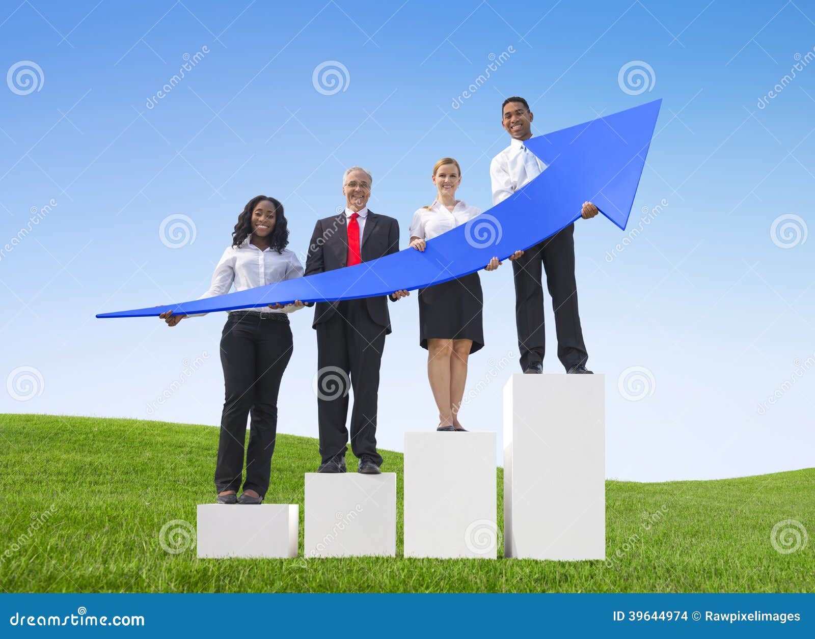 Business People Outdoors Holding Increasing Arrows Stock Photo - Image ...
