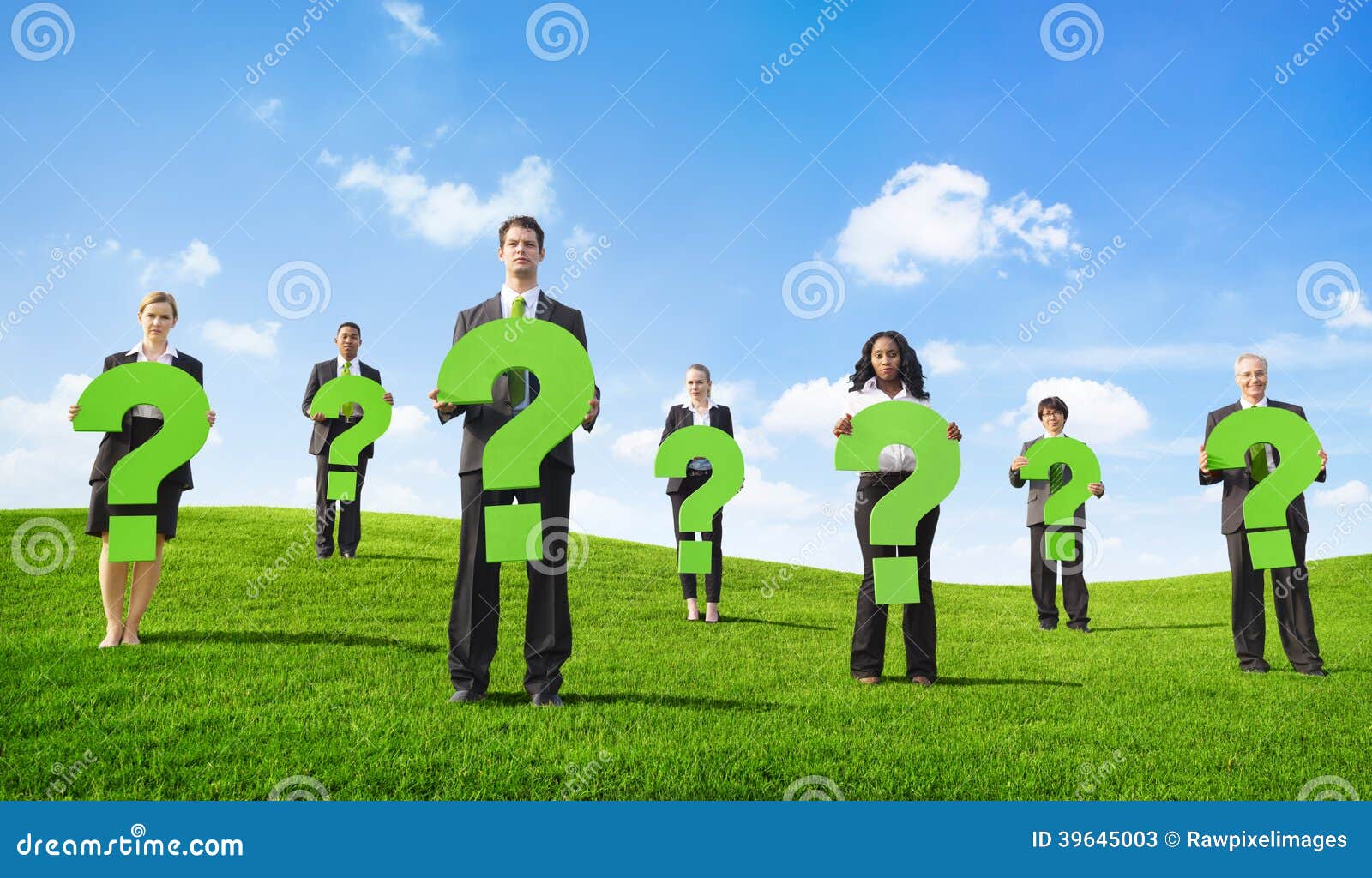 Business People Outdoors Holding Question Marks Stock Image - Image of ...