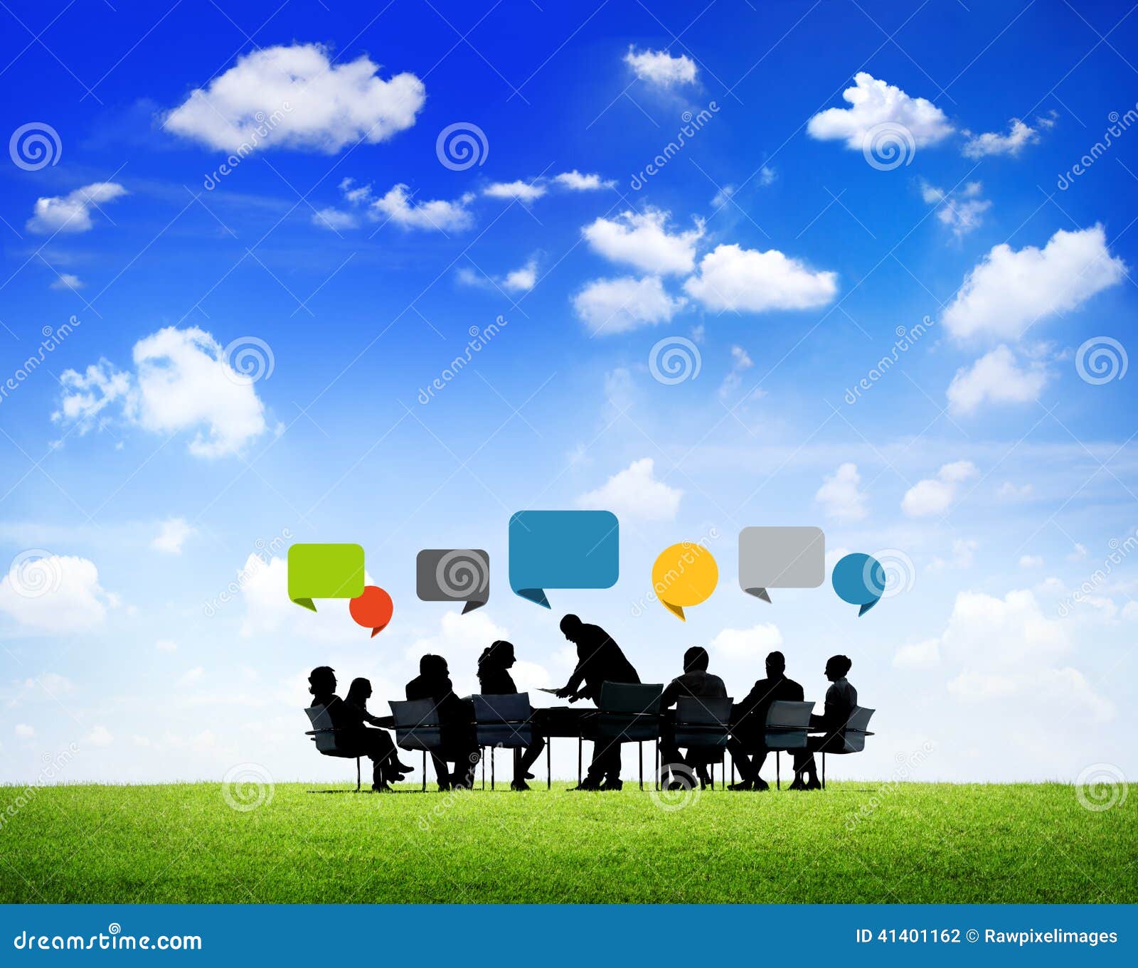 Business People Outdoors Work Around the Conference Table Stock Photo ...