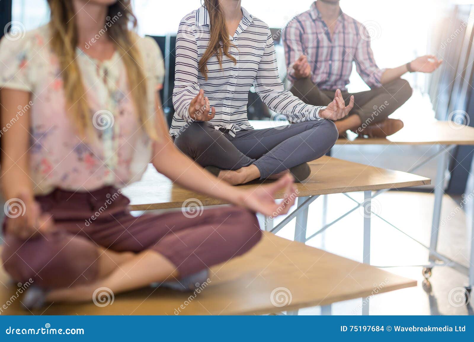 Business People Performing Yoga on Table Stock Photo - Image of ...