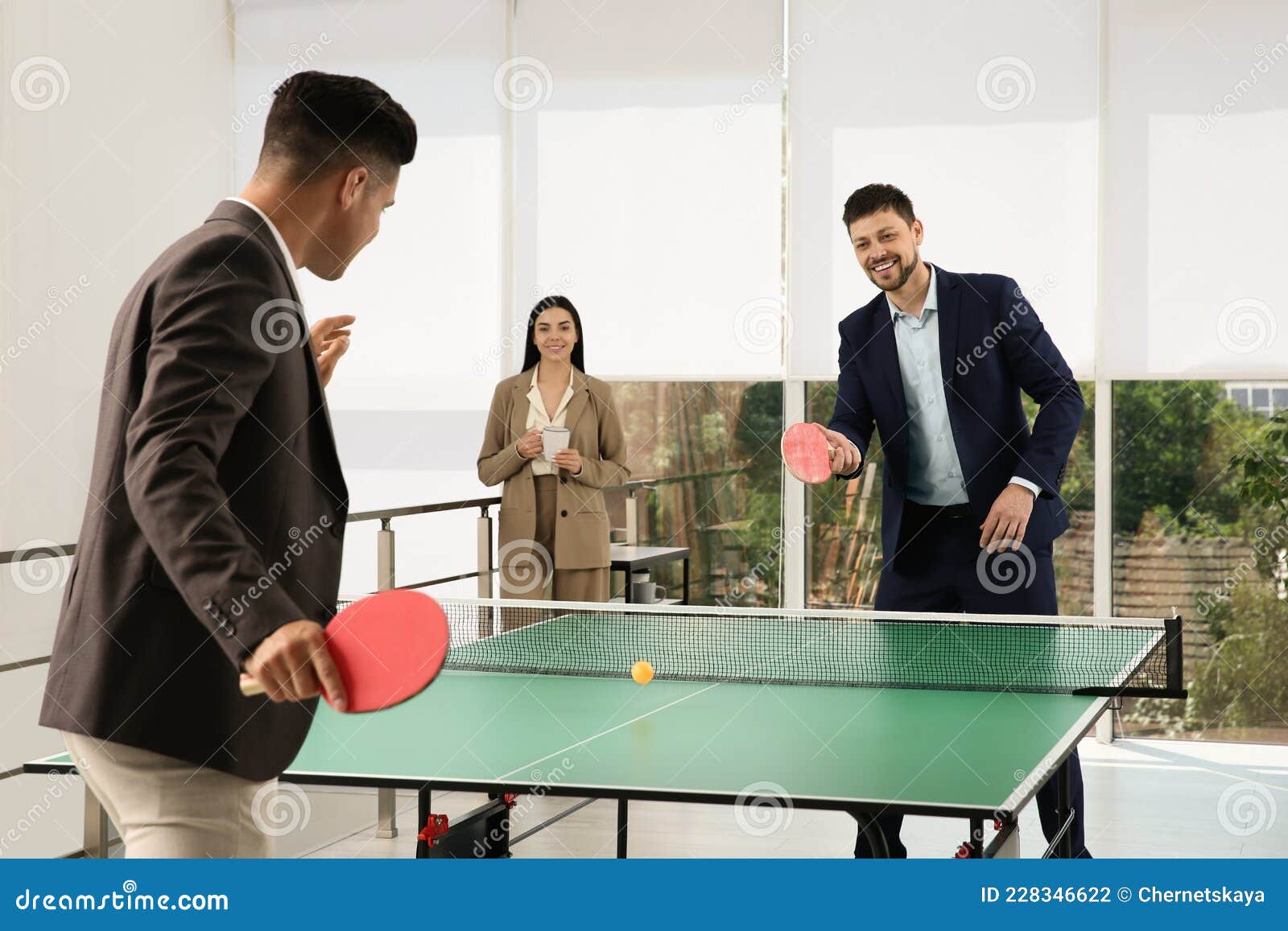 Business People Playing Ping Pong in Office Stock Photo - Image of ...
