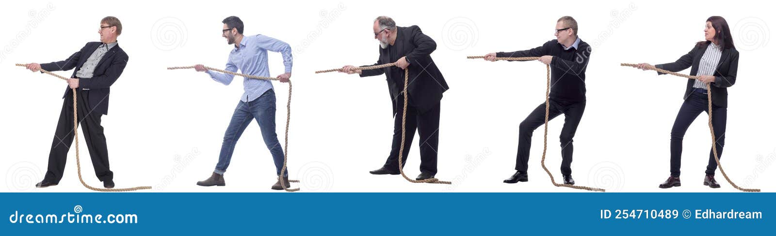 Business People Pulling Rope Isolated on White Stock Image - Image of ...
