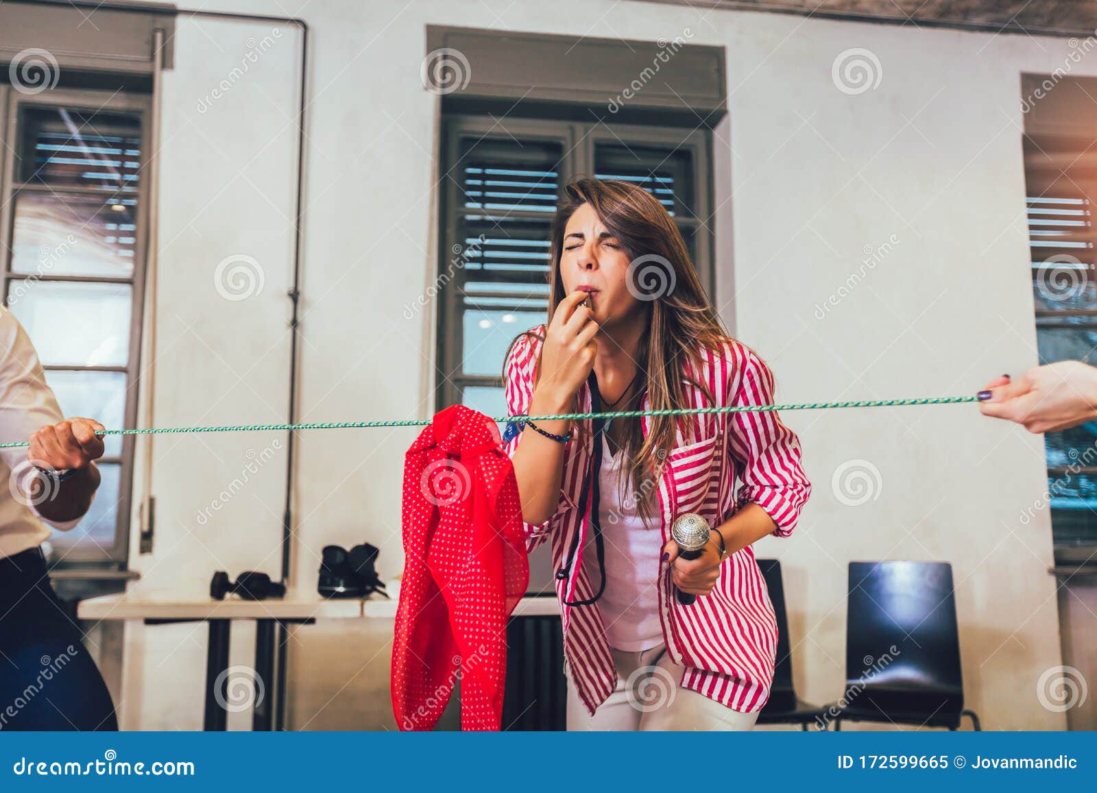People Pulling Rope in Office, Funny Teambuilding Activity Stock Image ...