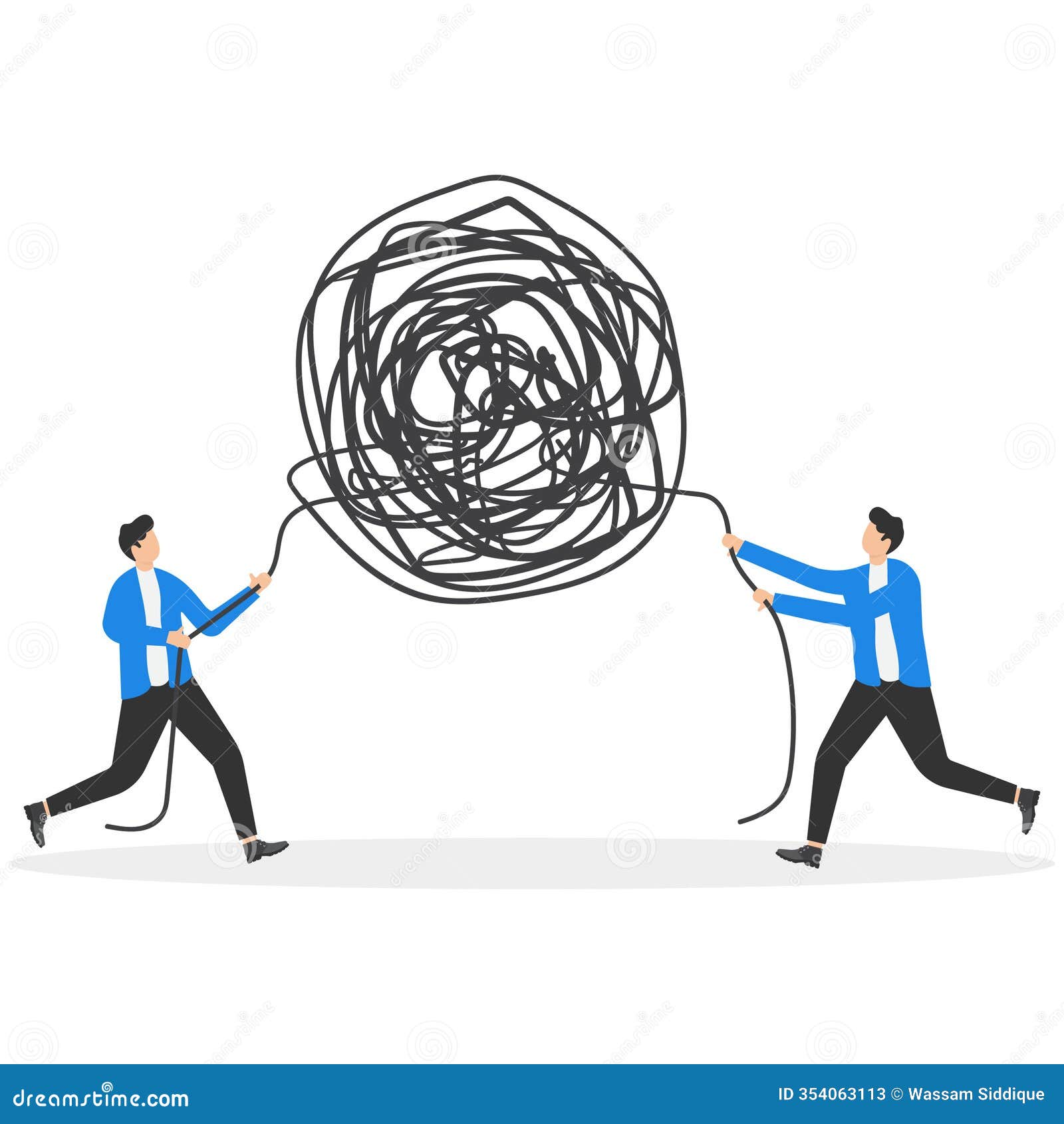 Business People Pulling at Tangled Rope in Opposite Directions. Stock ...