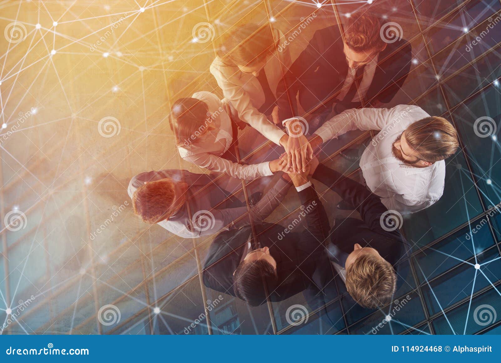 Business People Putting Their Hands Together with Internet Network ...