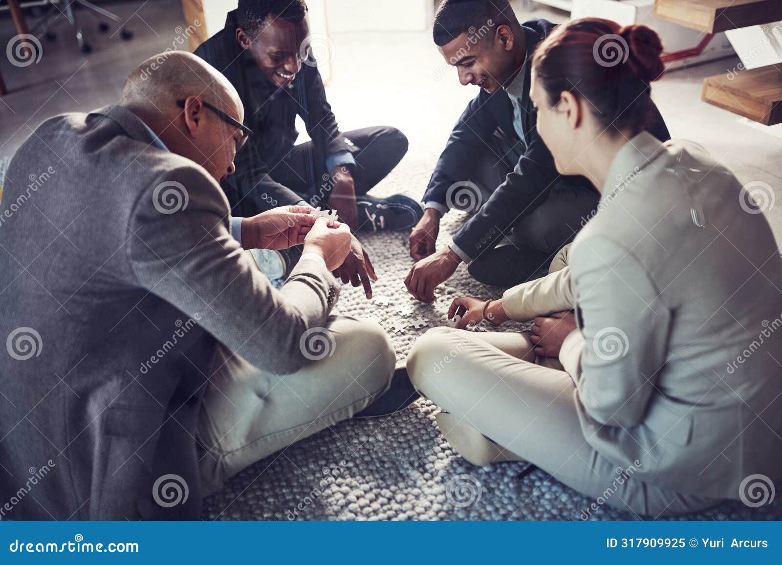 Business People, Puzzle and Happy in Office with Group for Team ...