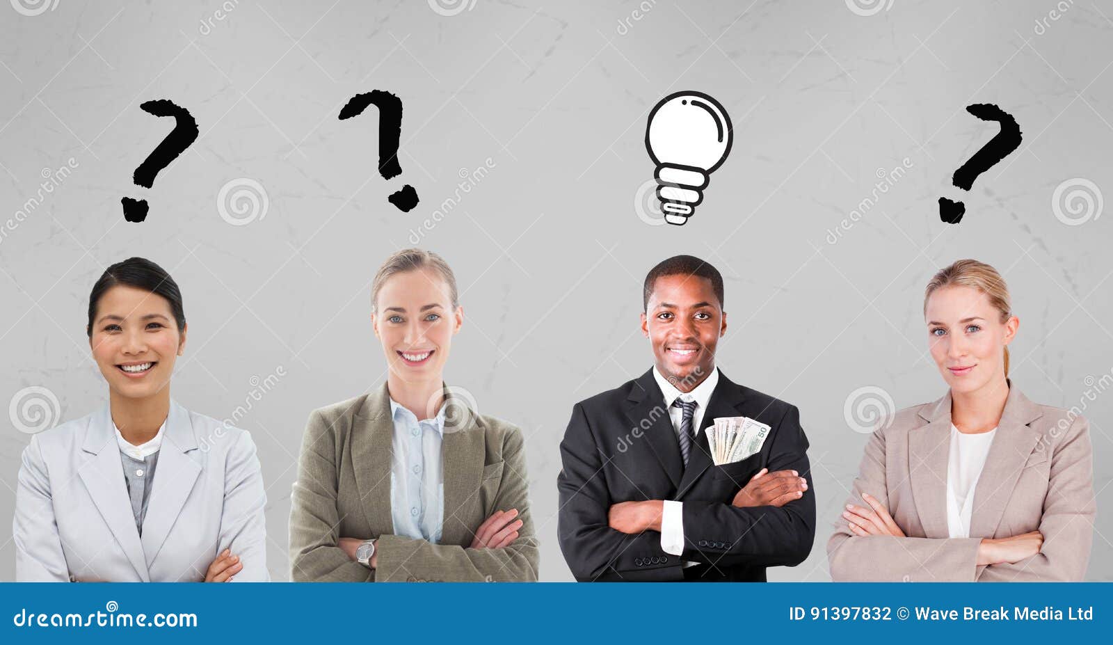 Business People with Question Mark and Light Bulb Signs Stock ...