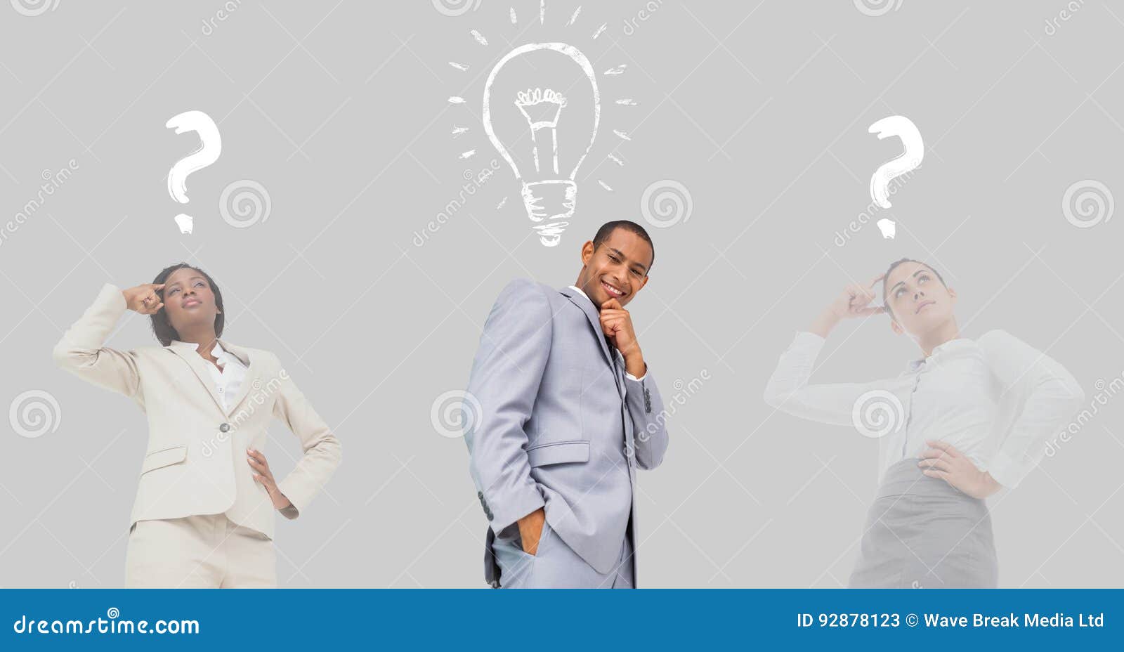 Business People with Question Marks and Light Bulb Graphics Stock Image ...