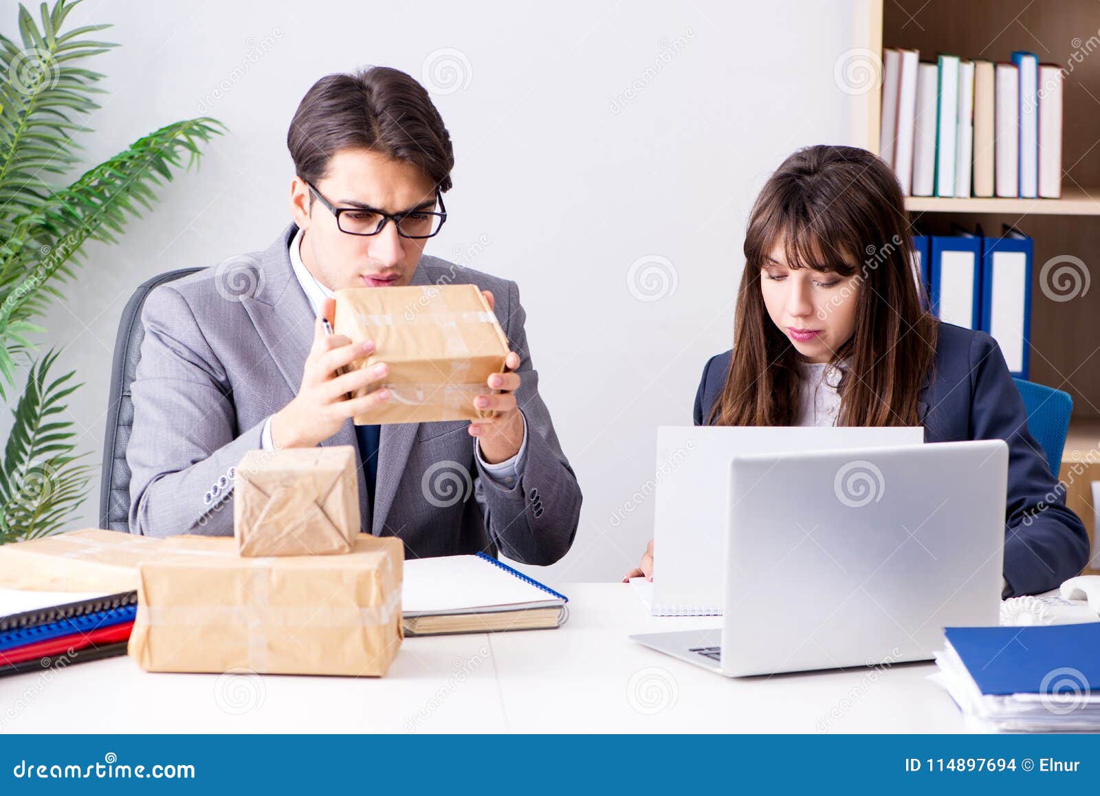 The Business People Receiving New Mail and Parcels Stock Photo - Image ...