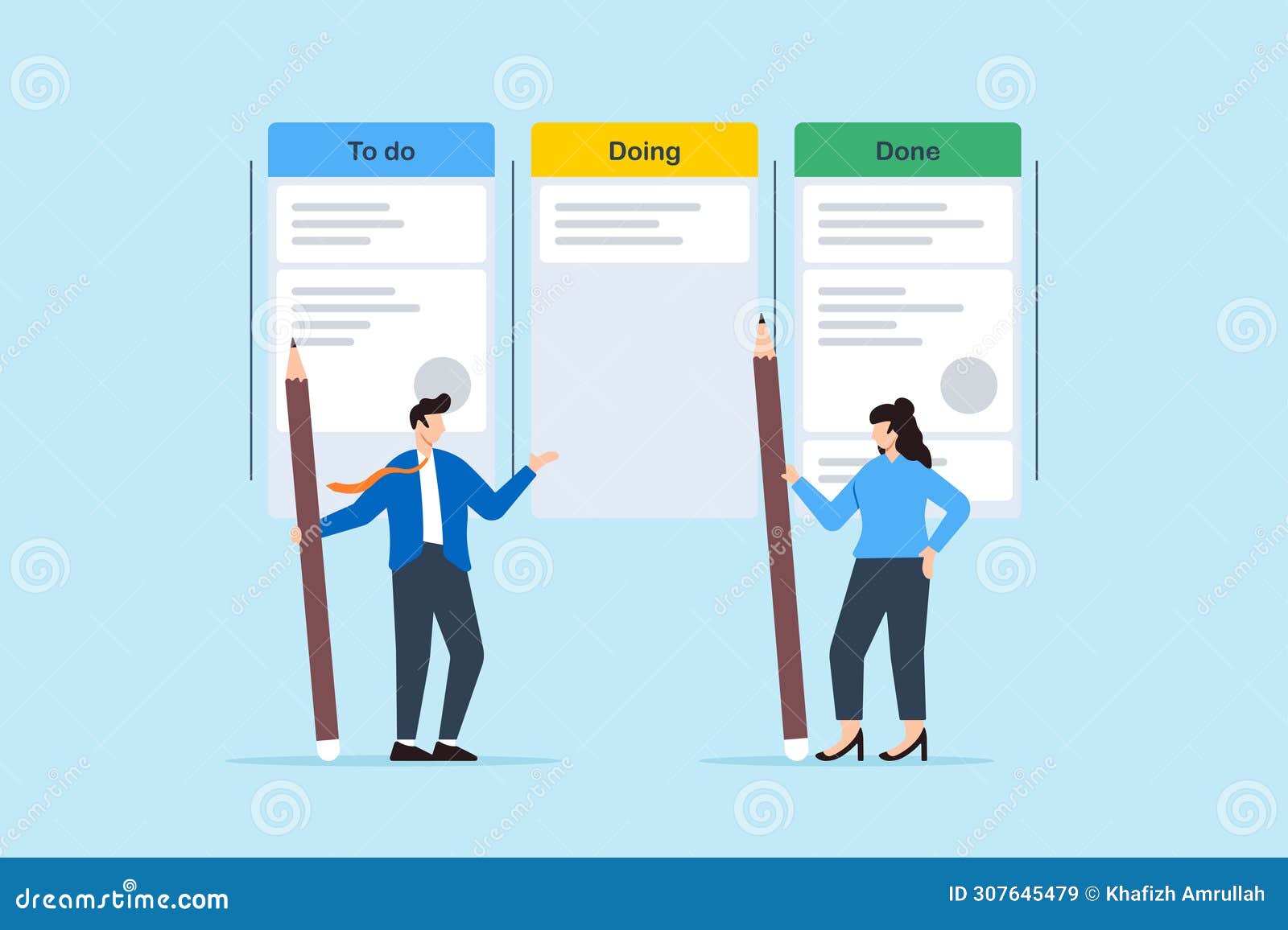 Business People Review Project Progress on Kanban Board Stock ...