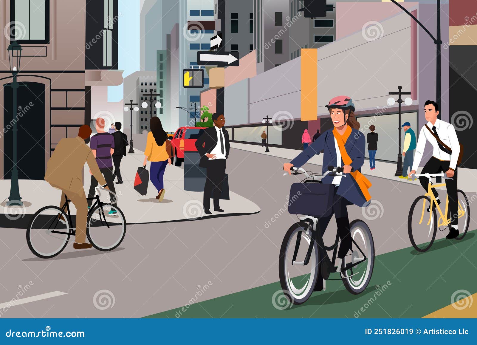Business People Riding Bicycles Going To Work Vector Illustration Stock ...