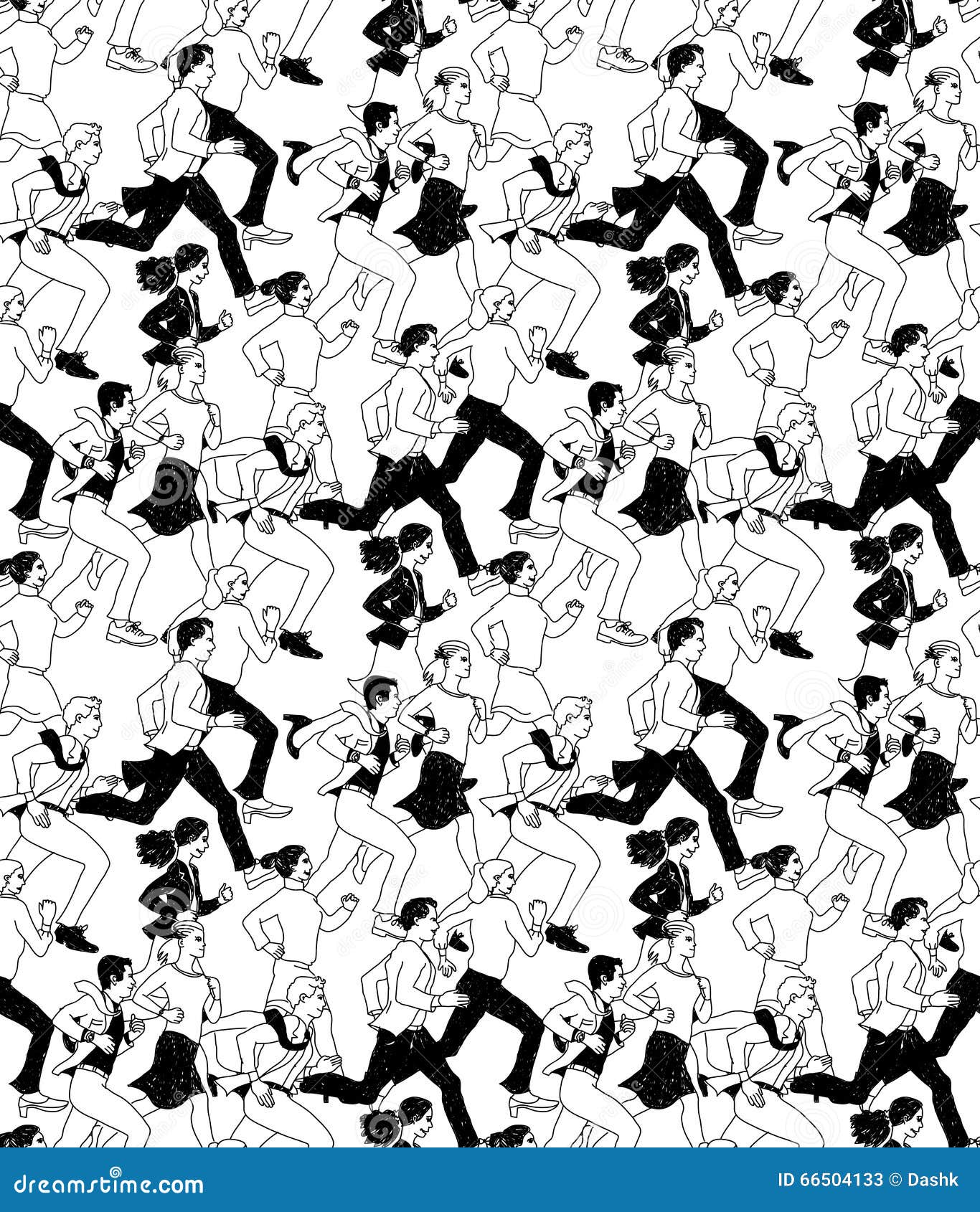 Business People Run Active Carrier Black and White Seamless Pattern ...