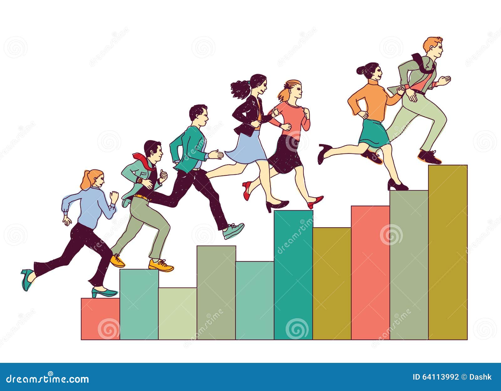 Business People Run on Graph Diagram. Stock Vector - Illustration of ...
