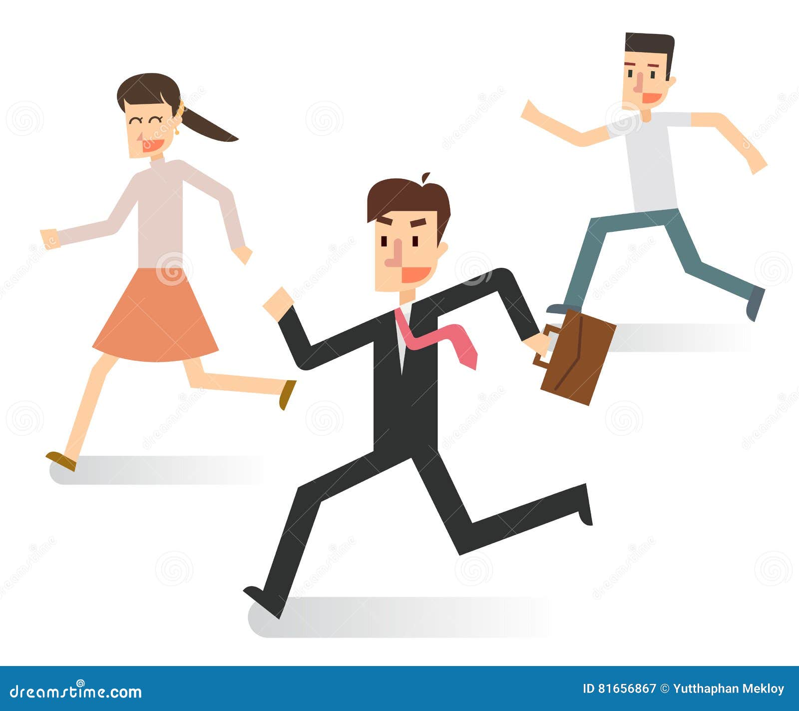Business People in Running Action. Happy. Stock Illustration ...