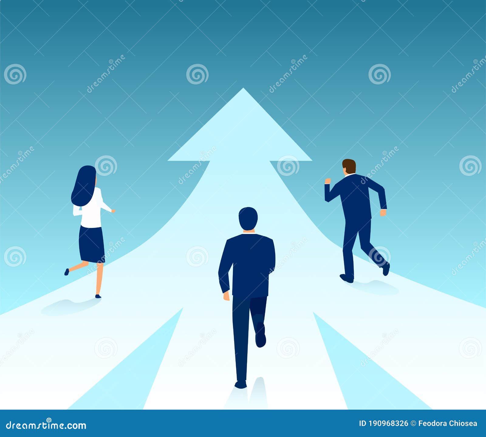 Business People Running from Different Directions Towards Same Target ...