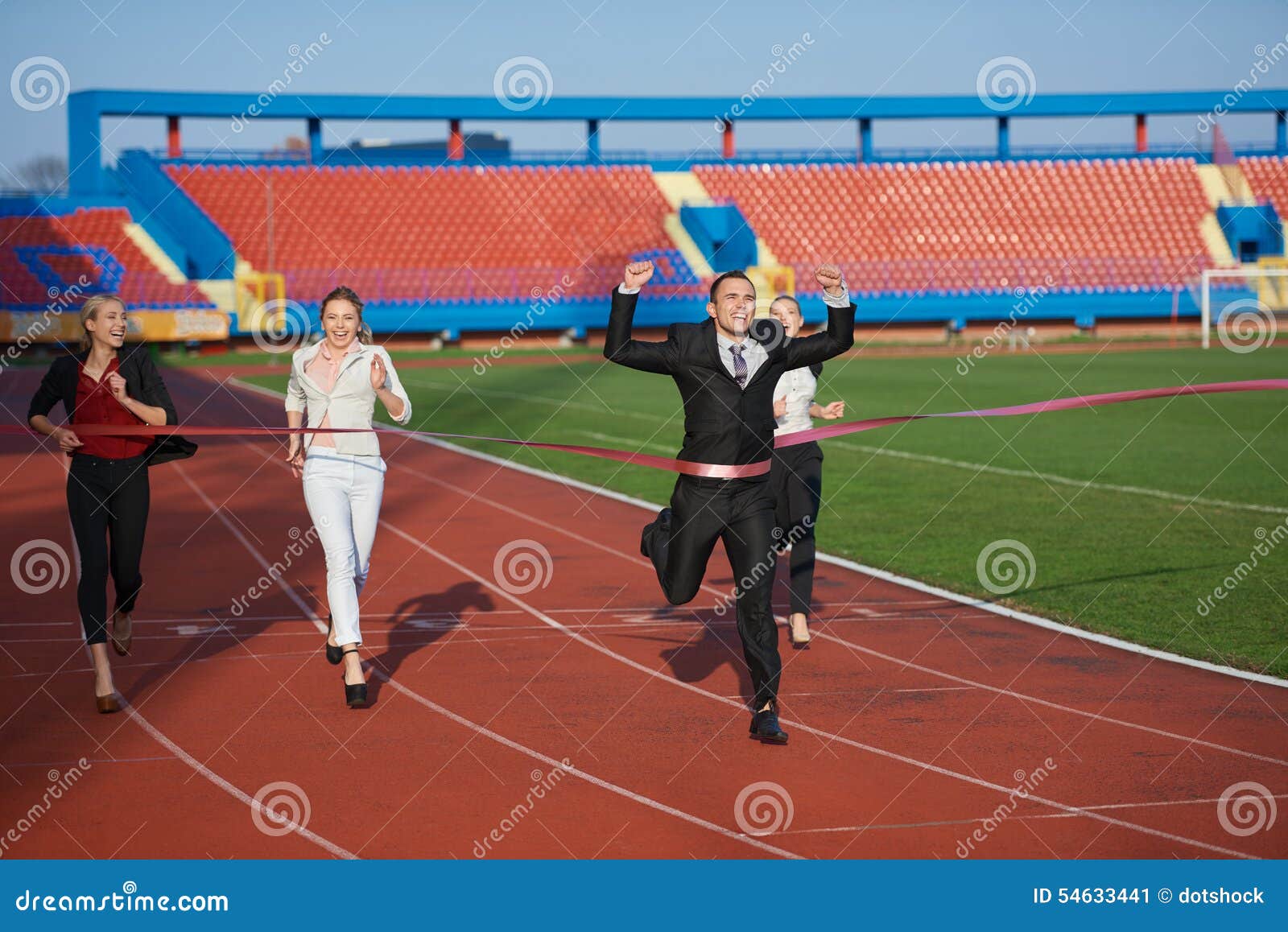 Business People Running on Racing Track Stock Image - Image of ...
