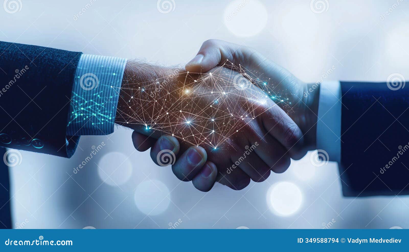 Business People Shake Hands. Digital Network Overlay Tech Integration ...