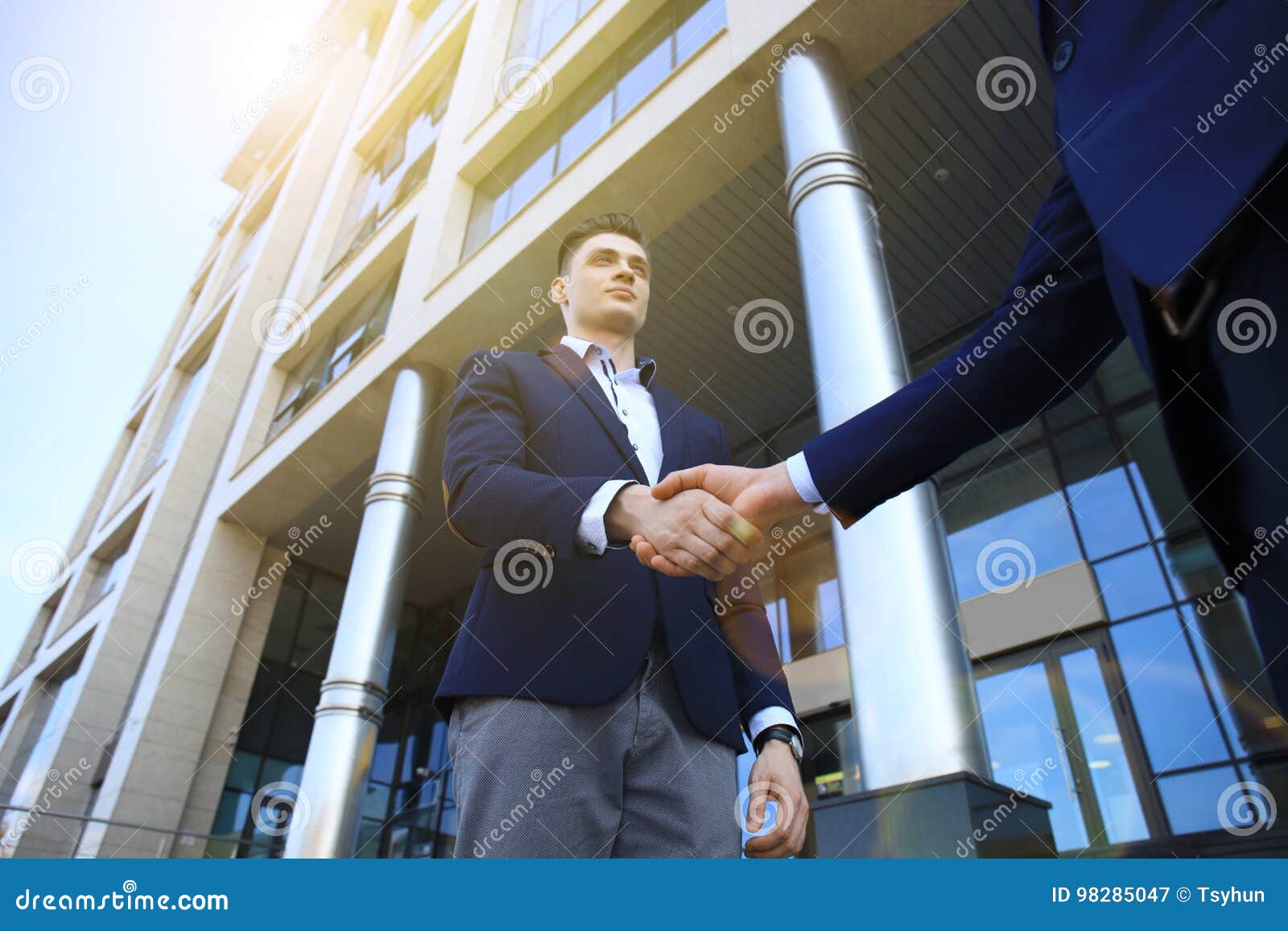Business People Shaking Hands Outside Modern Office Building. Stock ...