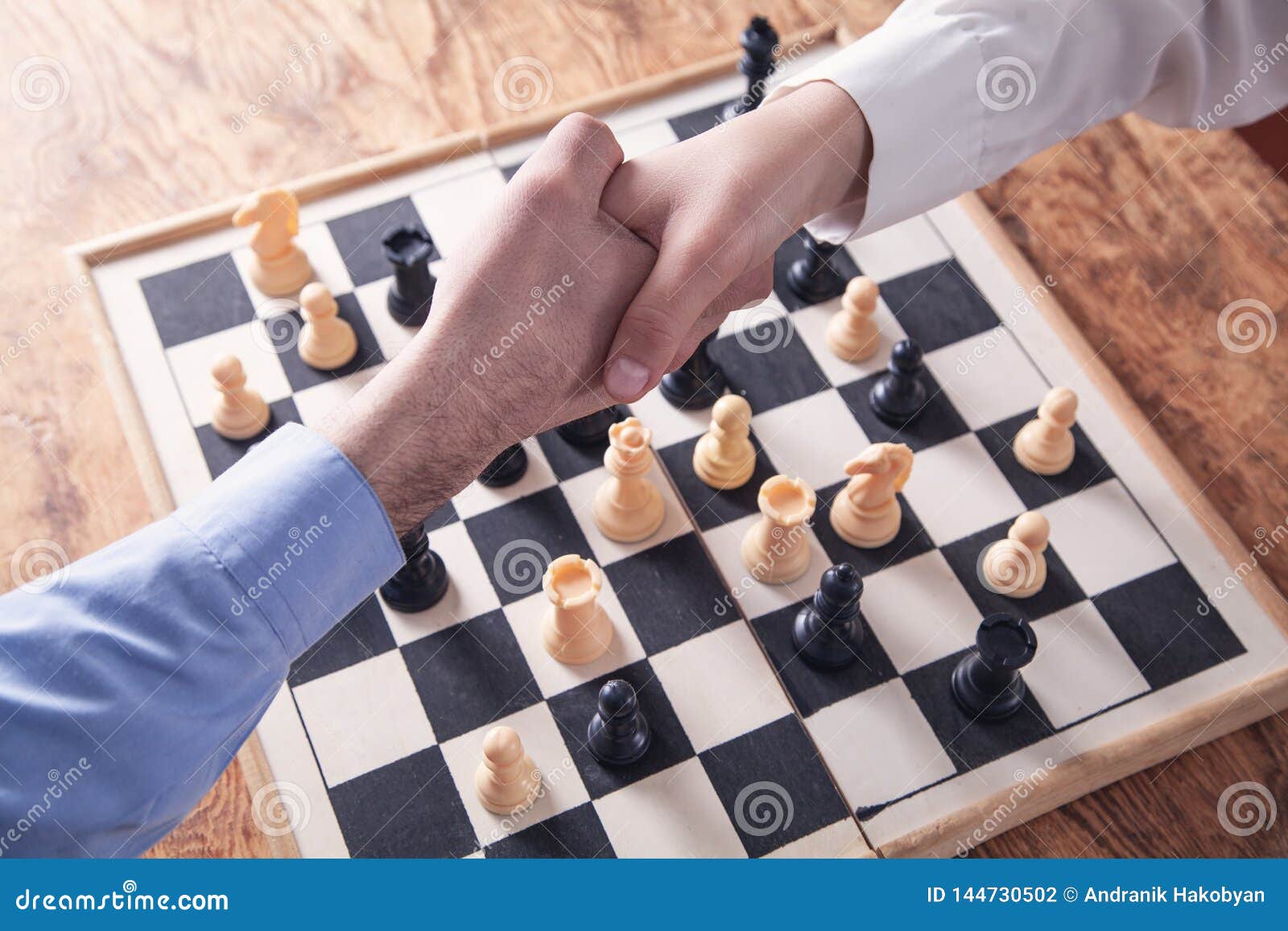 Business People Shaking Hands. Playing Chess Game Stock Photo - Image ...