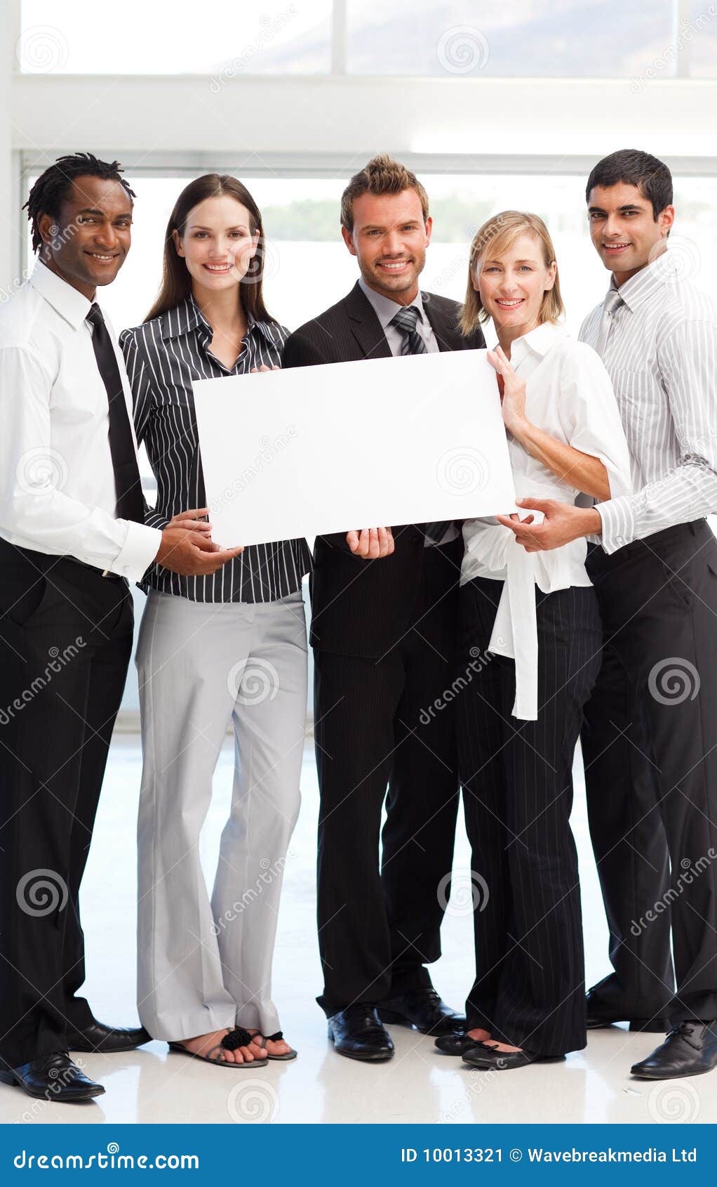 Business People Showing a Big White Card Stock Image - Image of meeting ...