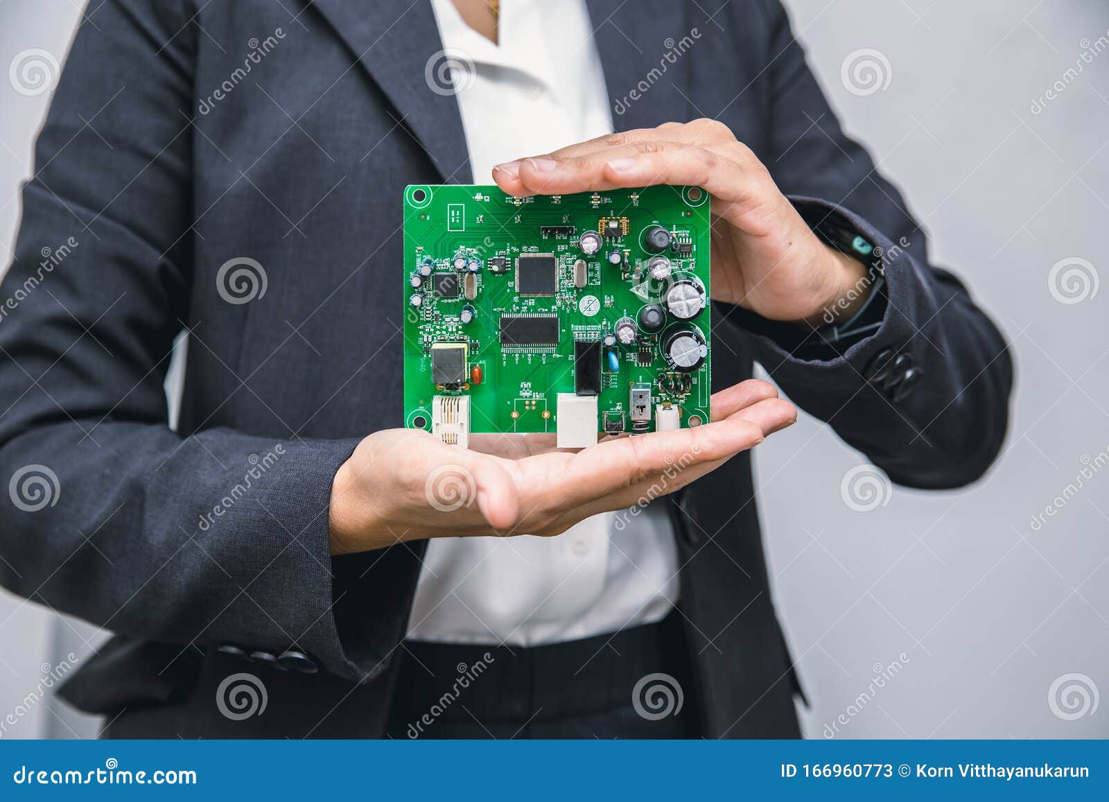 Business People Showing Printed Circuit Board New Tech Computer Unit ...