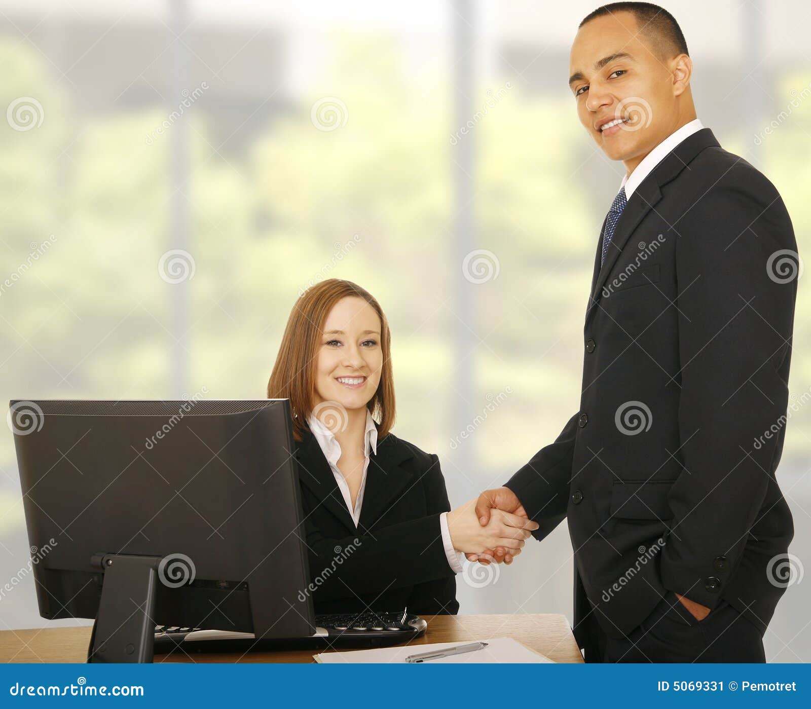 Business People Smile at Camera while Shaking Hand Stock Image - Image ...