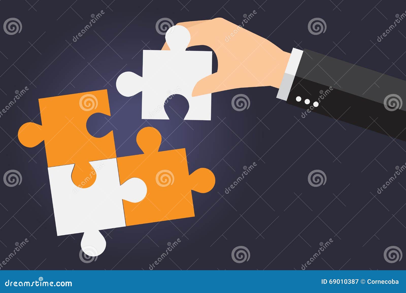 Business People Solving Oversized Jigsaw Puzzle Together Stock Vector ...