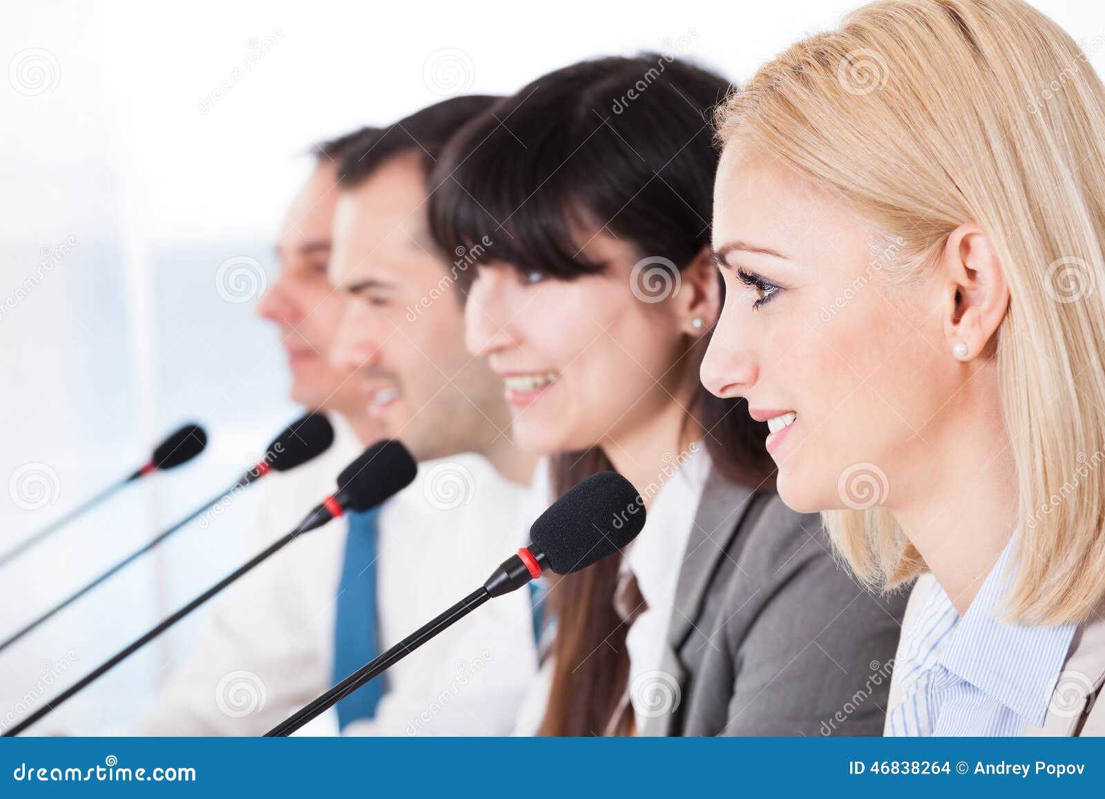 Business People Speaking in Microphone Stock Photo - Image of listen ...