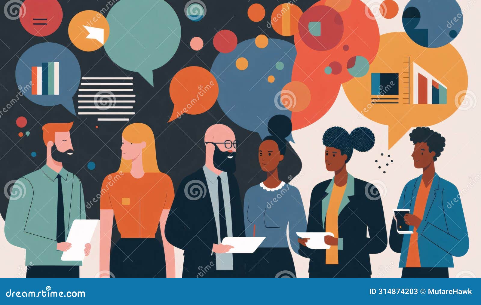 Business People with Speech Bubbles. Teamwork Concept Stock Vector - Illustration of work, light ...