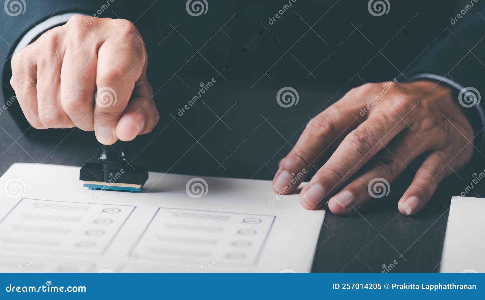 Business People Stamp on the Contract Documents at the Desk, the ...