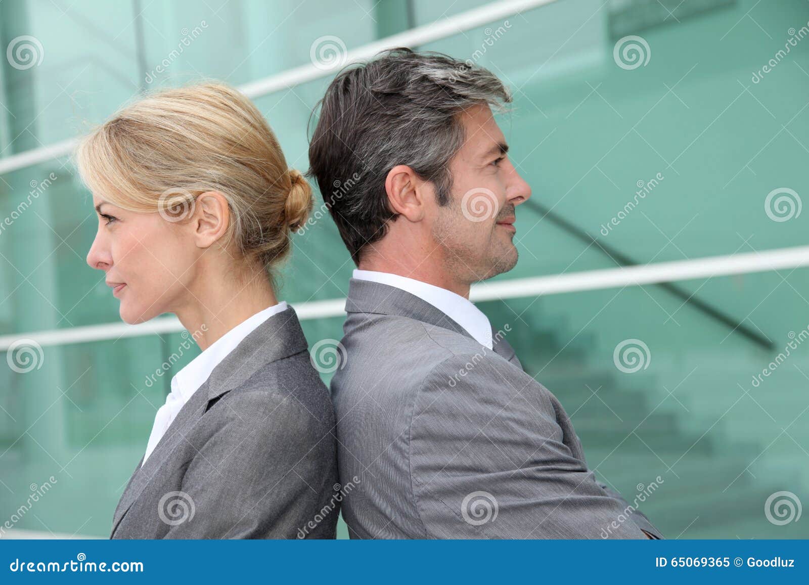 Business People Standing Back To Back and Smiling Stock Image - Image ...