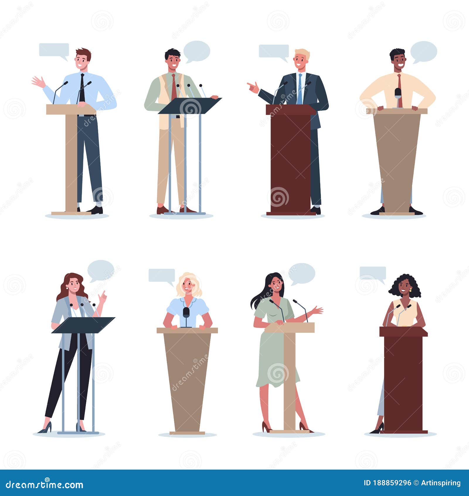 Business People Standing Behind a Lectern. Office Worker Perform in ...