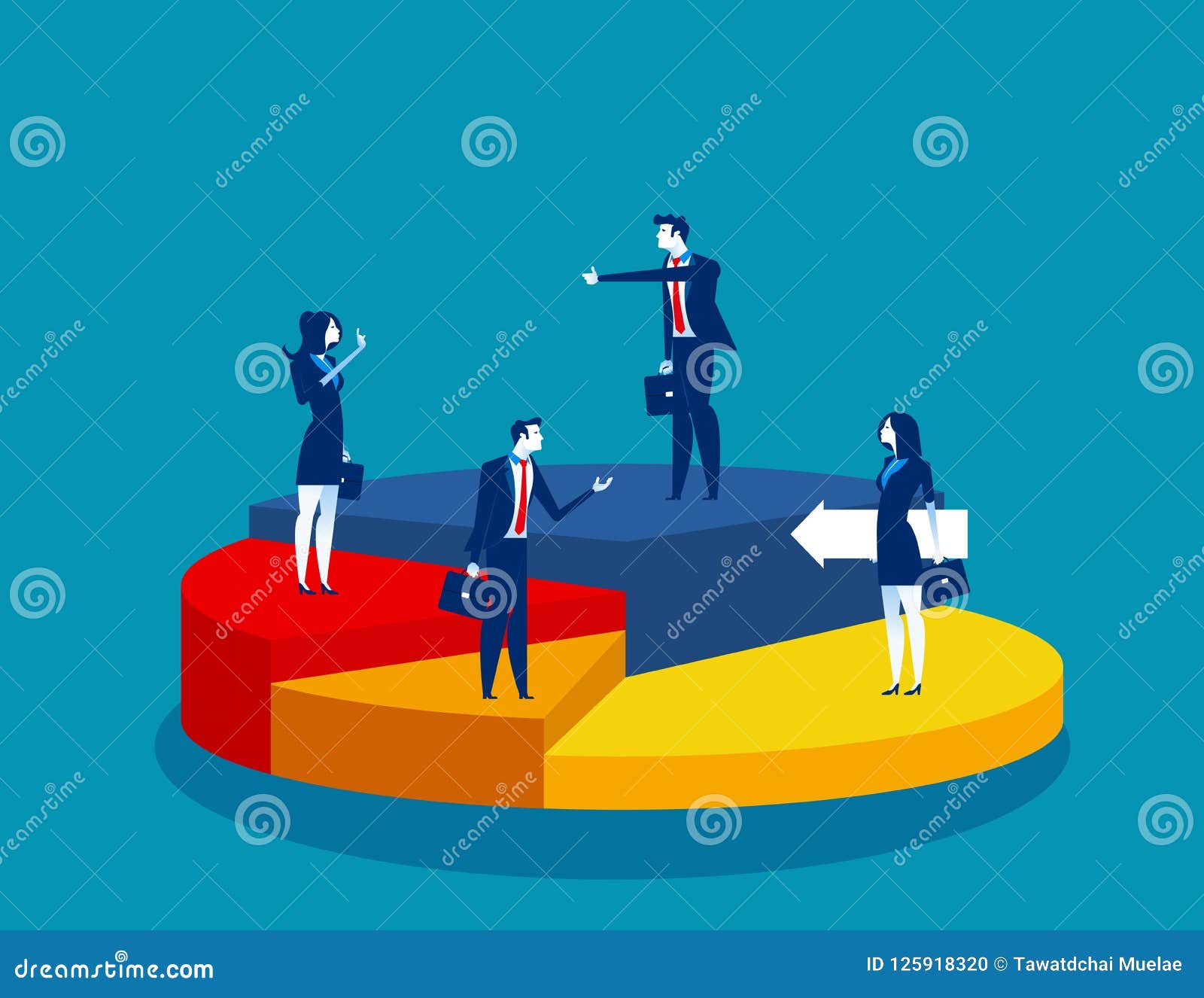 Business People Standing of Different Directions on a Pie Chart. Stock ...
