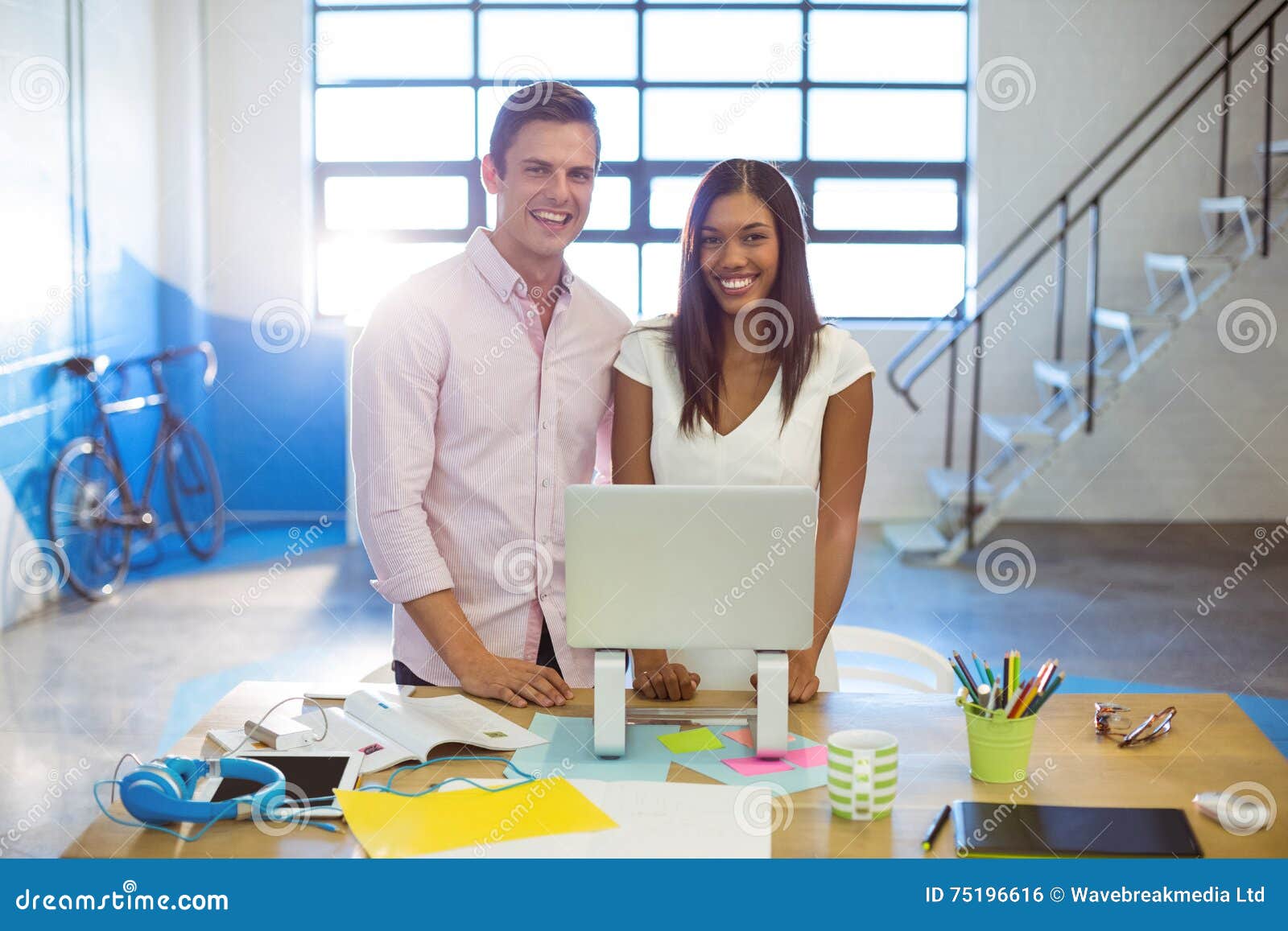 Business People Standing with a Laptop Stock Photo - Image of lifestyle ...
