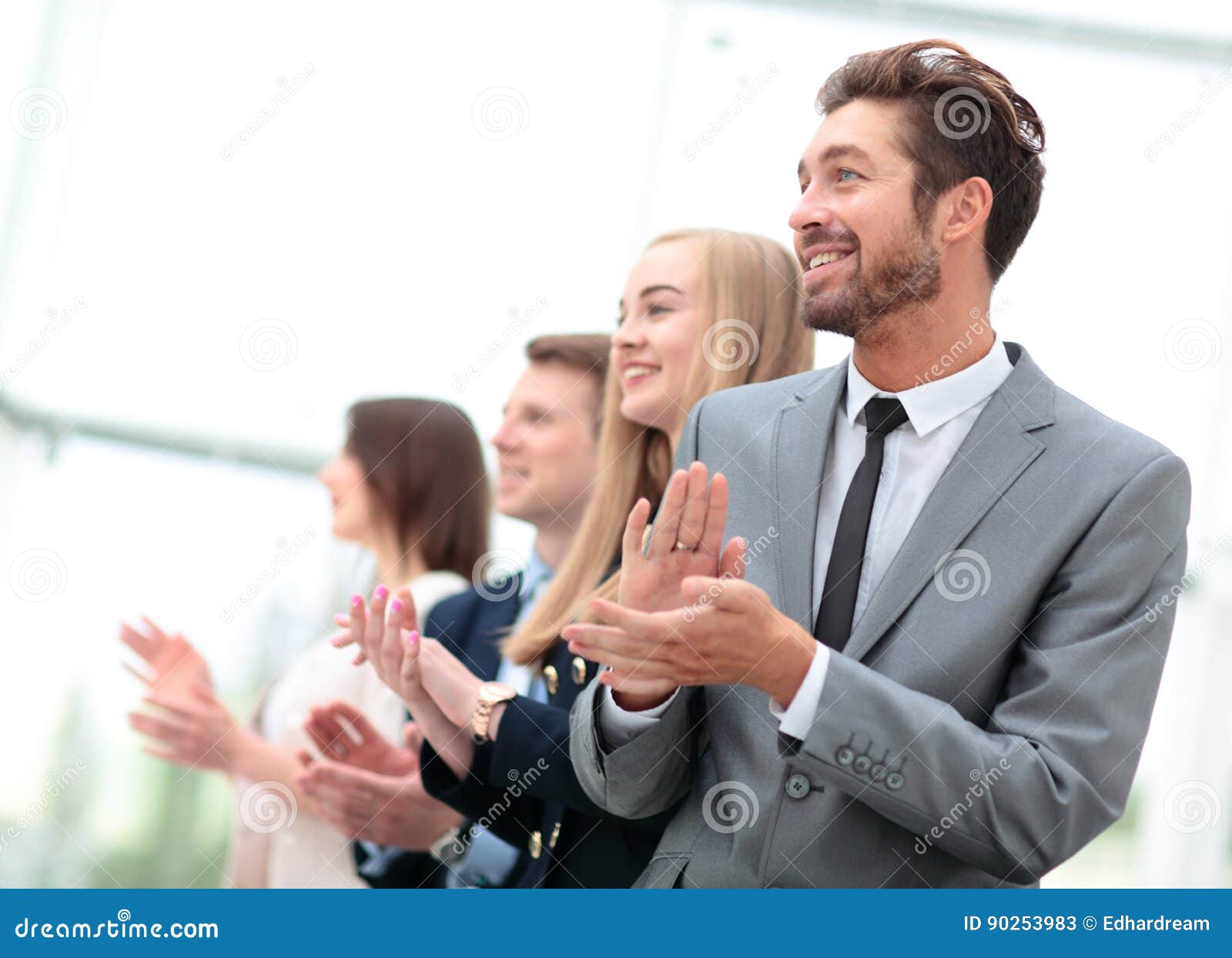 Business People Standing in a Row Looking in Same Direction and Stock ...