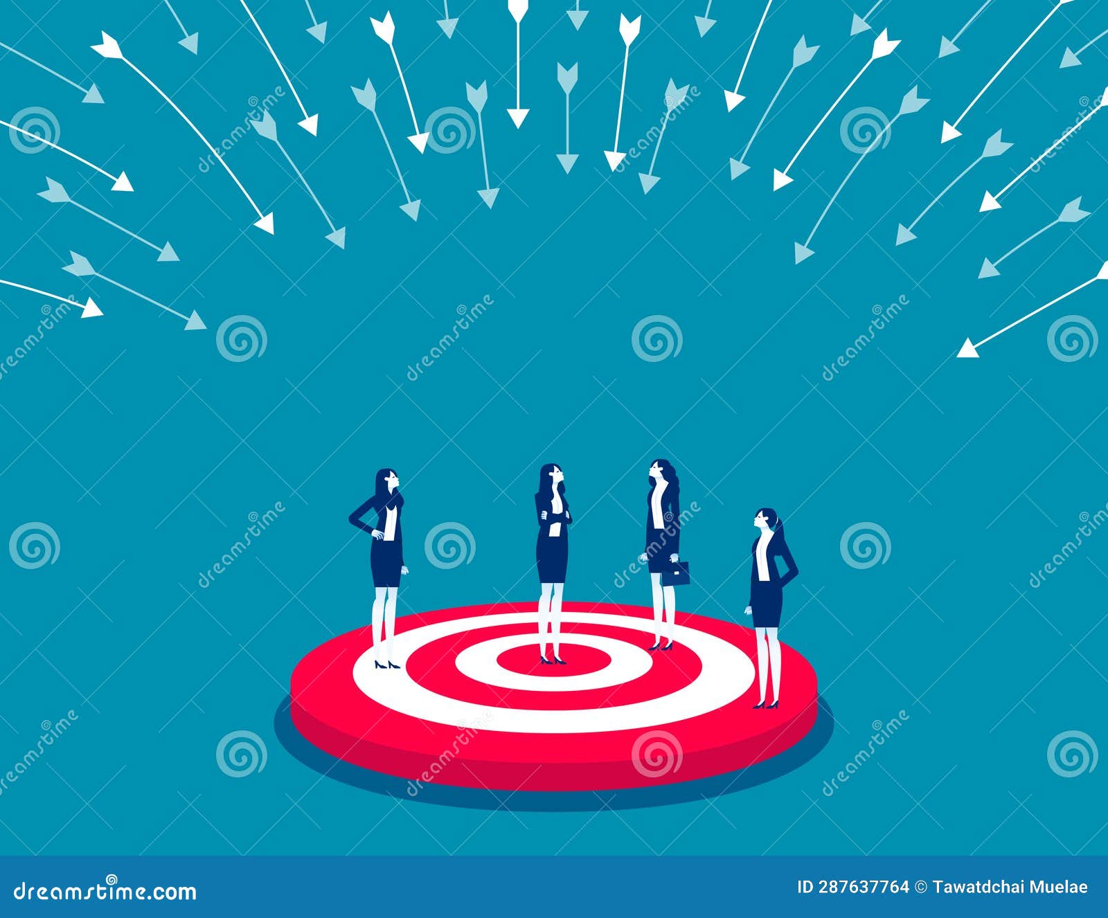 Business People Standing on Target with Many Bows Falling Stock Vector ...
